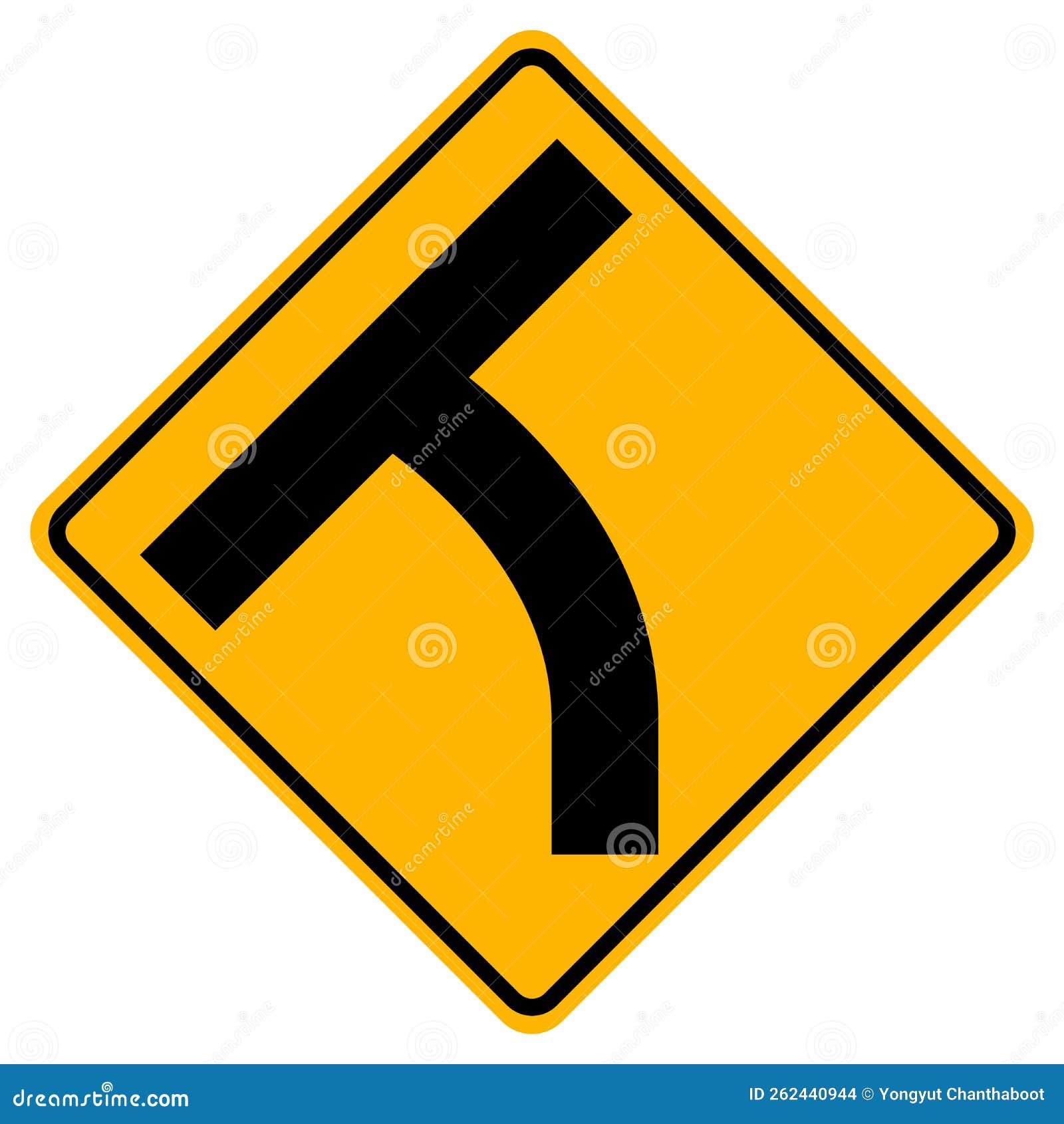 T- Intersection Curved Approach Left Symbol Sign, Vector Illustration ...