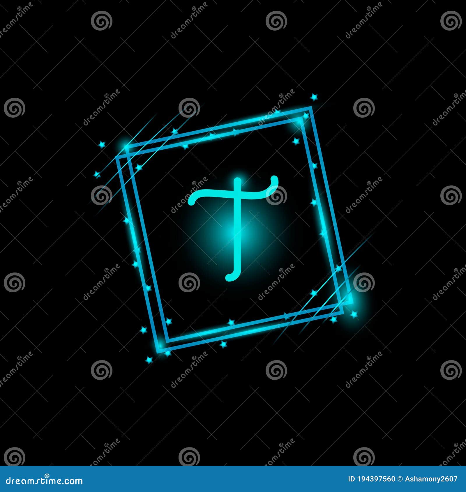 T Letter Glowing Logo Design in a Rectangle Banner Stock Vector ...