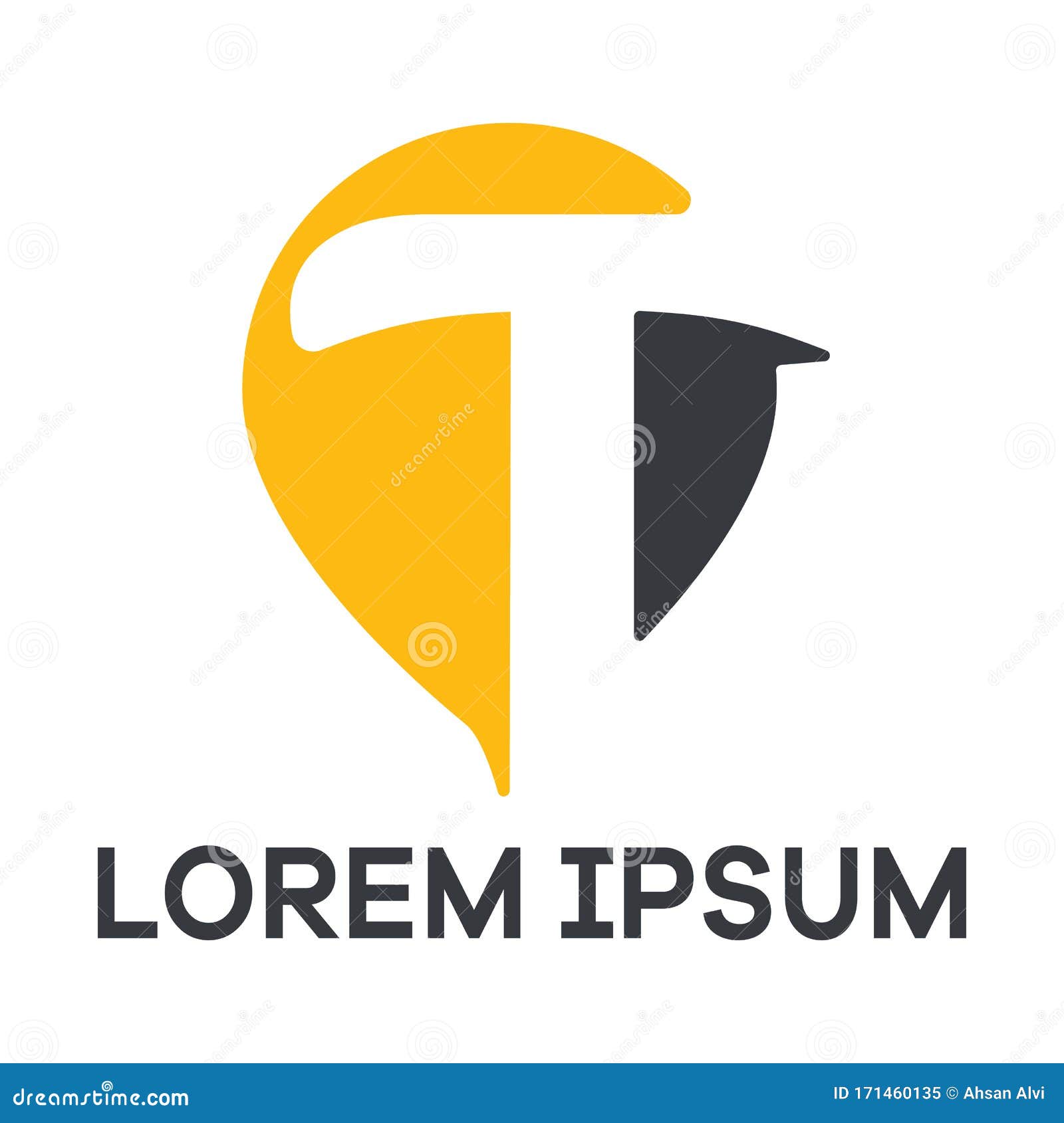 T Letter Logo Design. Letter T in Pin Shape Vector Illustration Stock ...