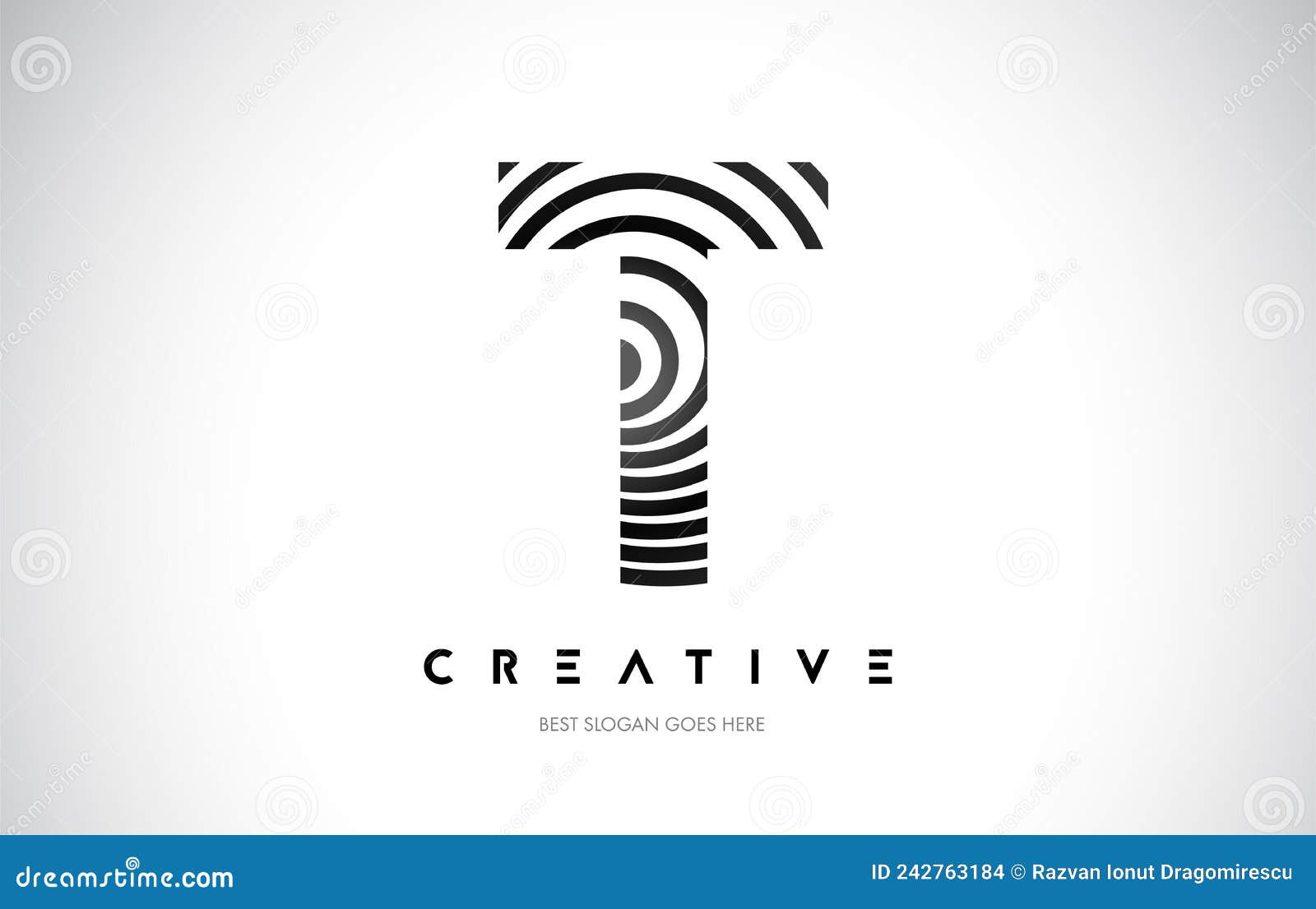 T Lines Warp Logo Design. Letter Icon Made with Black Circular Lines ...