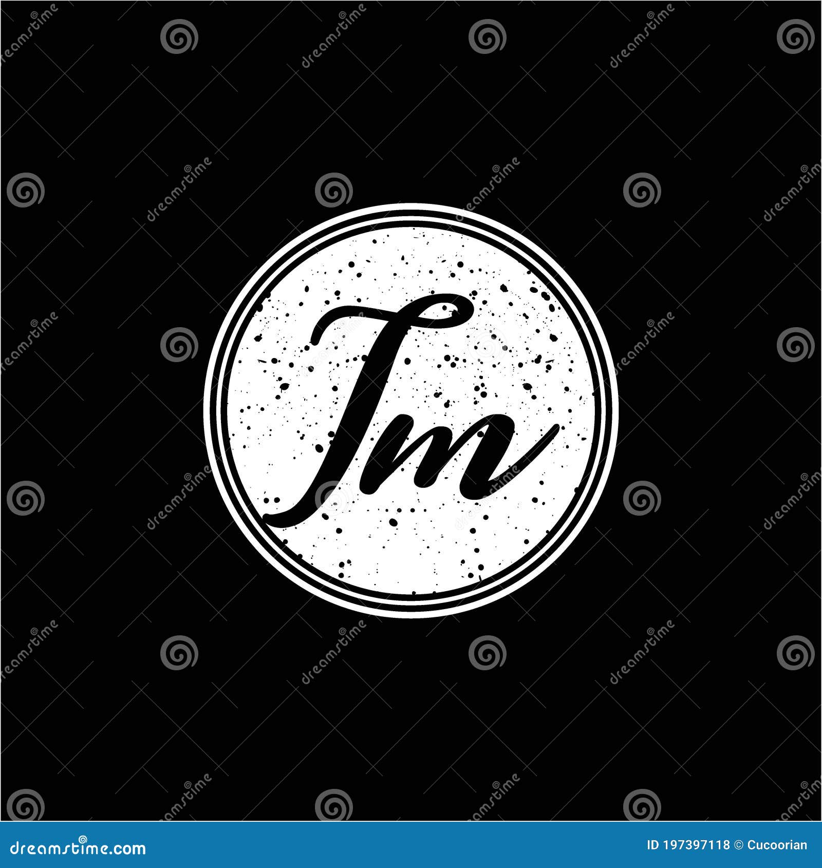 T M Initial Handwriting in Black and White Circle Frame Design Stock ...