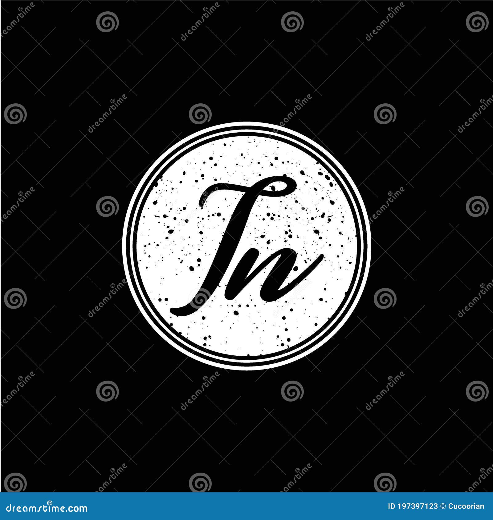 T N Initial Handwriting in Black and White Circle Frame Design Stock ...