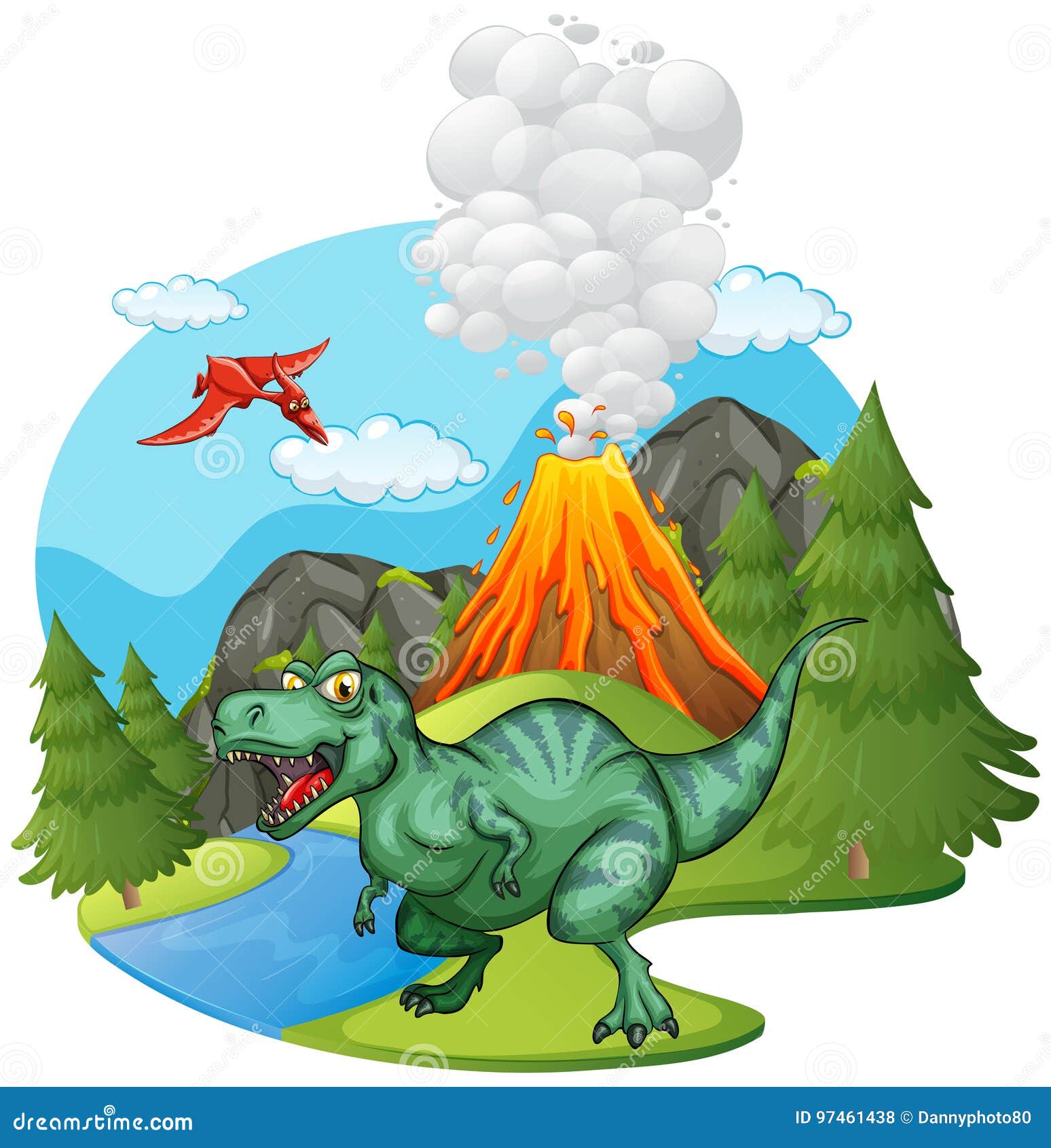 T-Rex Die Door De Vulkaan Brullen Vector Illustratie - Illustration of ...