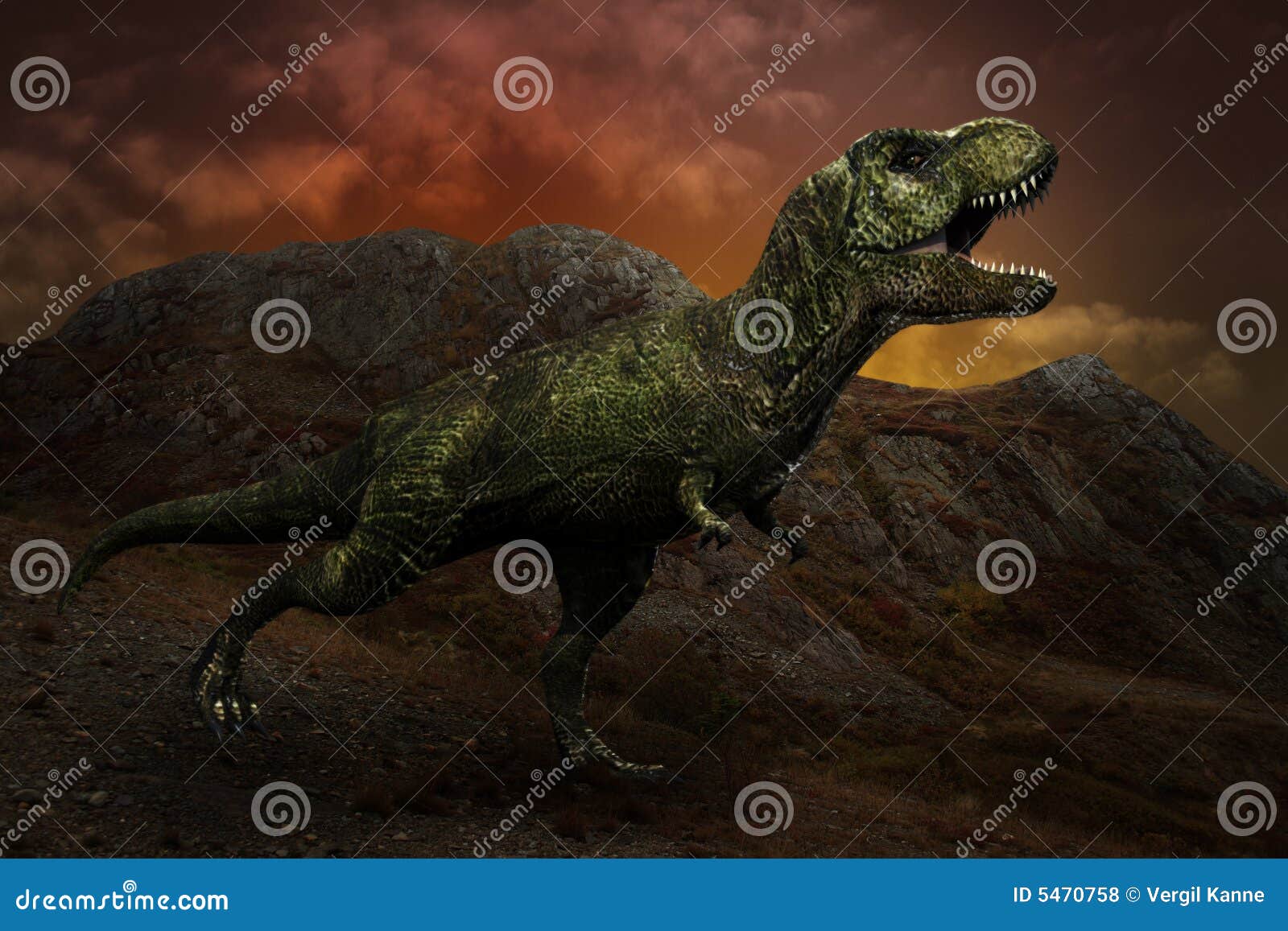 Tyrannosaurus Rex On The Rocky Cliffs. Prehistoric Nature. 3d Rendering ...