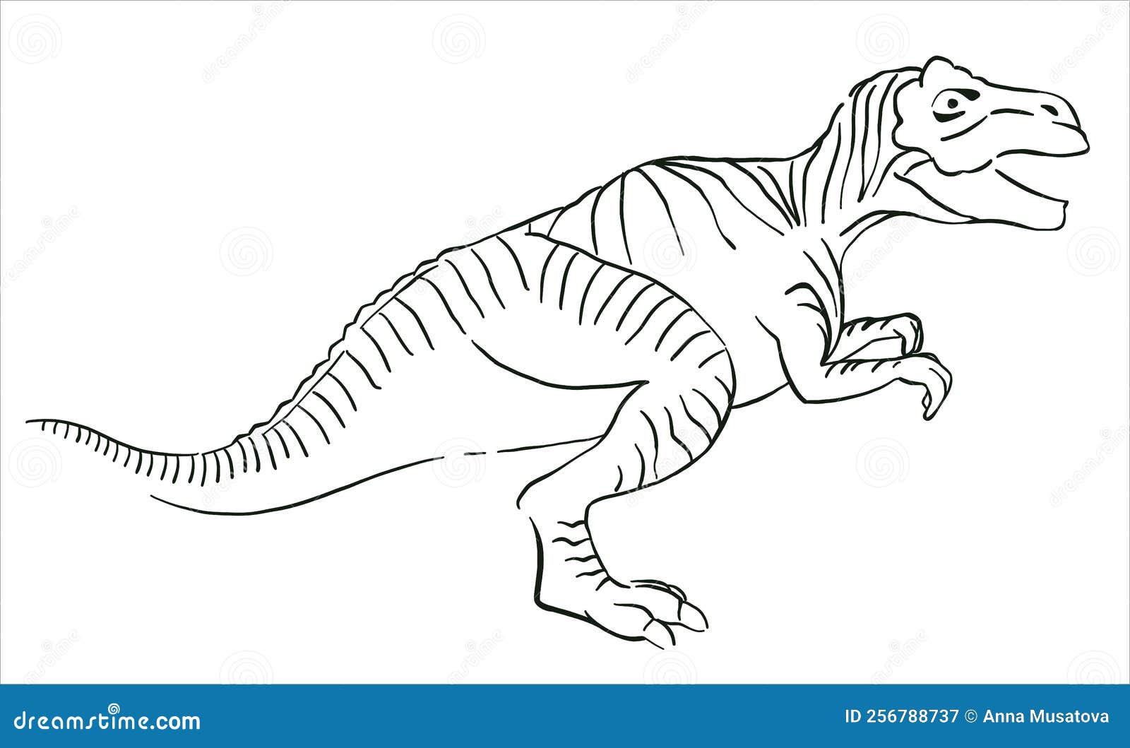 T-Rex Dinosaur. Illustration in Black and White Style. the Contour Line ...