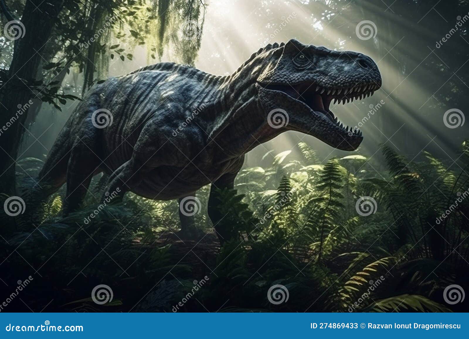 A Menacing Dinosaur With Sharp Teeth And Claws Stands In A Prehistoric