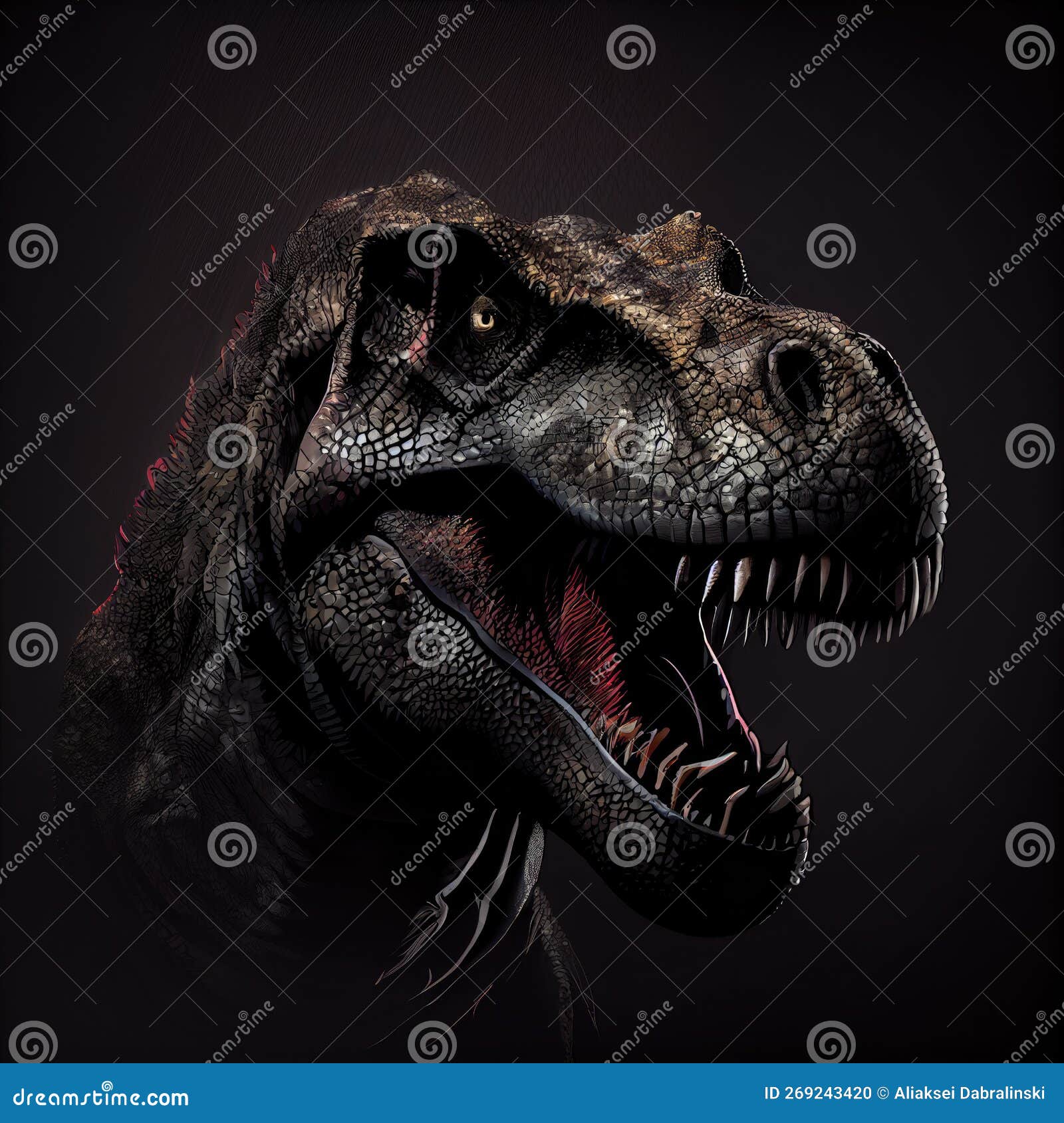 T-rex Dinosaur Portrait on Dark Studio Background Stock Illustration ...