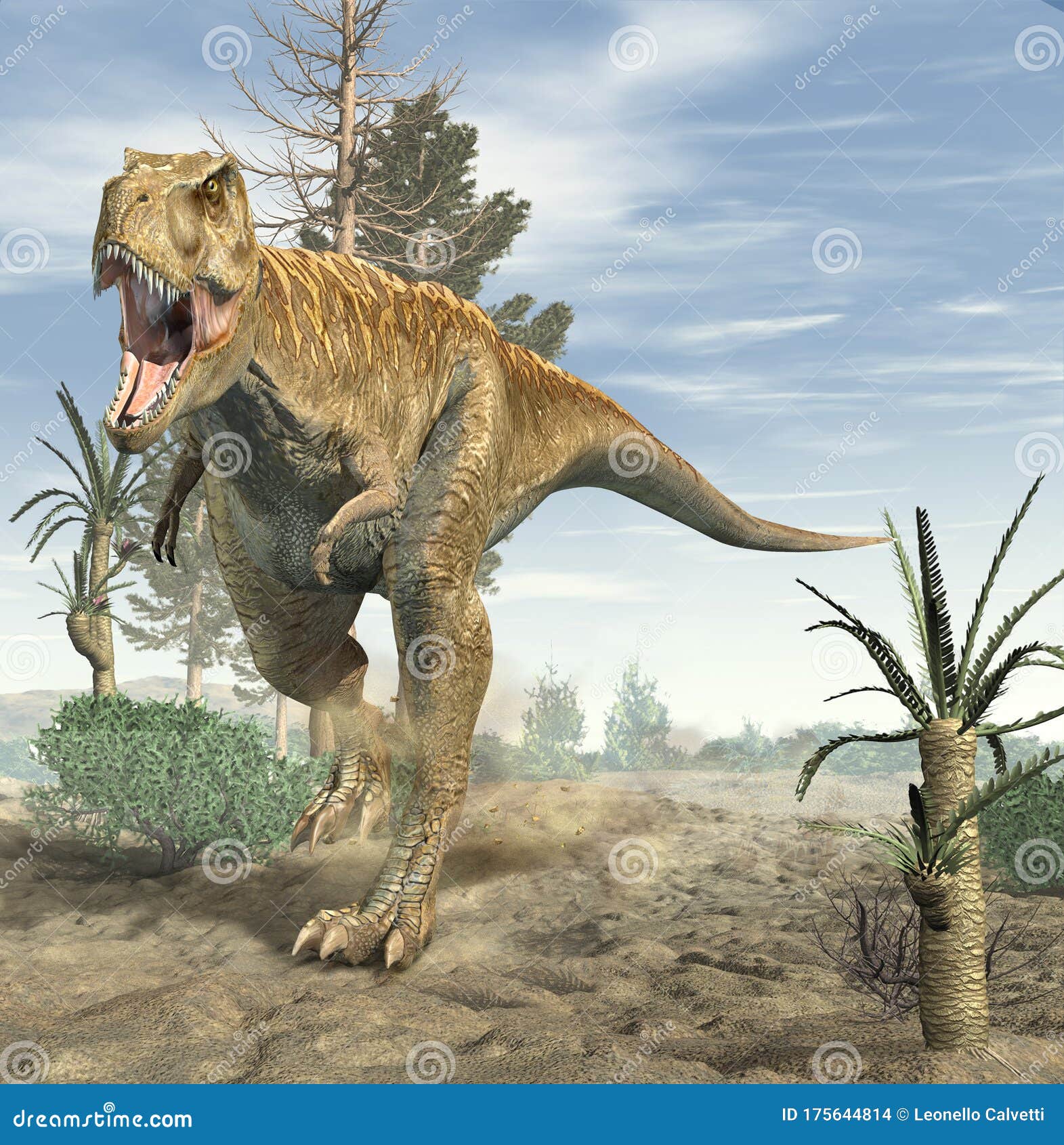 T-Rex Dinosaur Running. 3D Illustration Stock Illustration ...