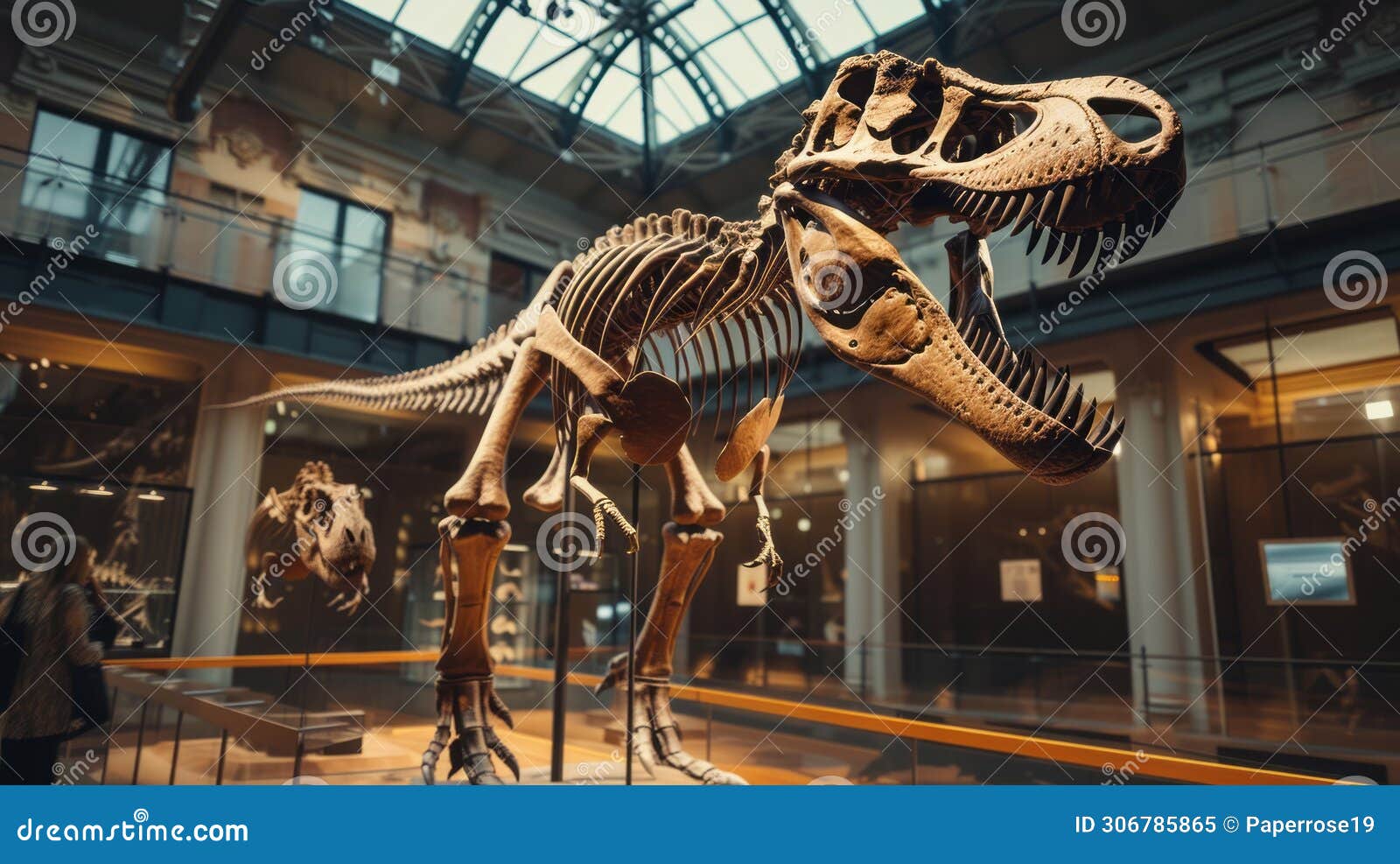 T Rex Dinosaur Skeleton in a Museum Stock Illustration - Illustration ...