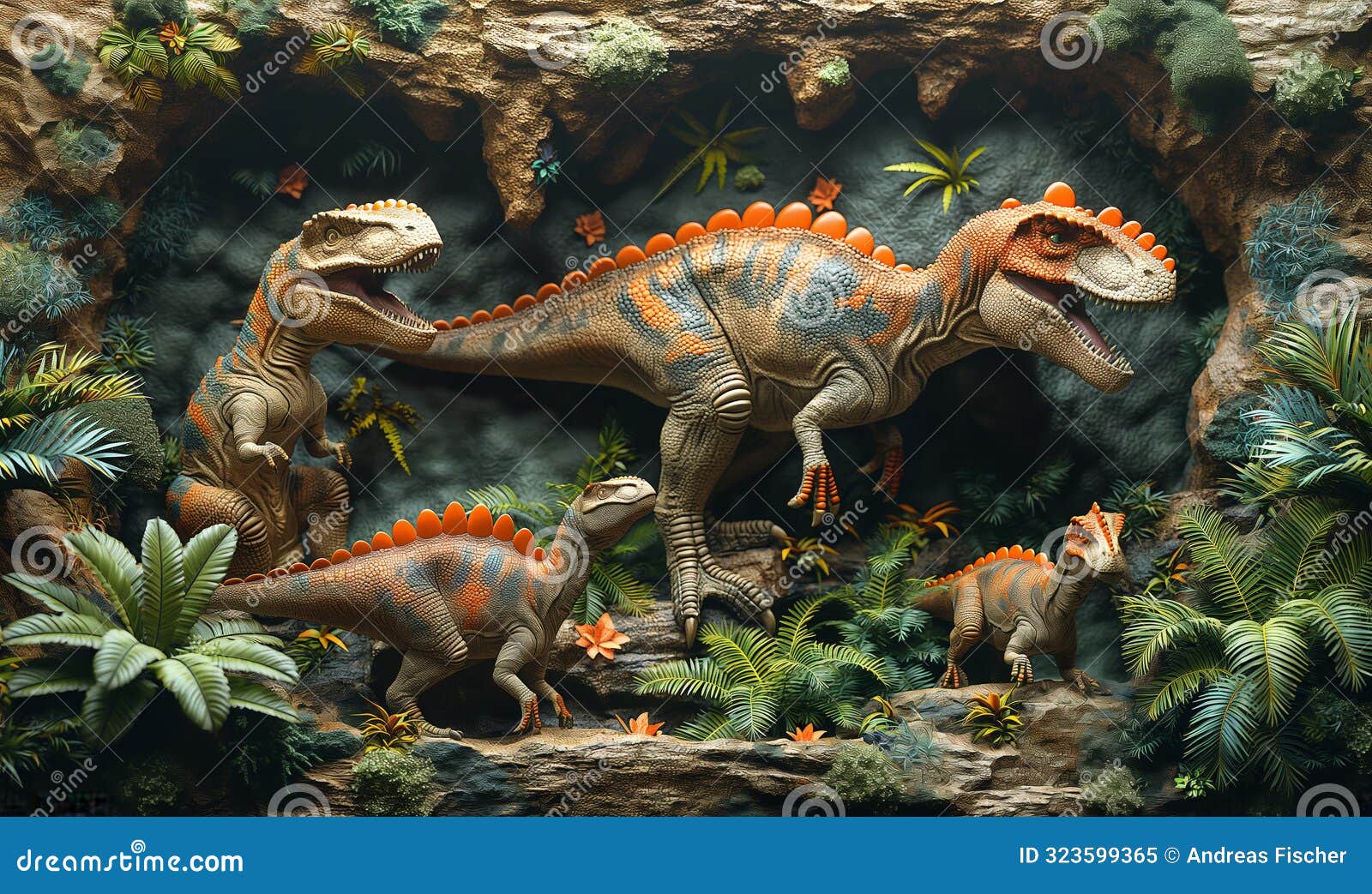 T-Rex Dinosaurs in Cave stock image. Image of extinct - 323599365