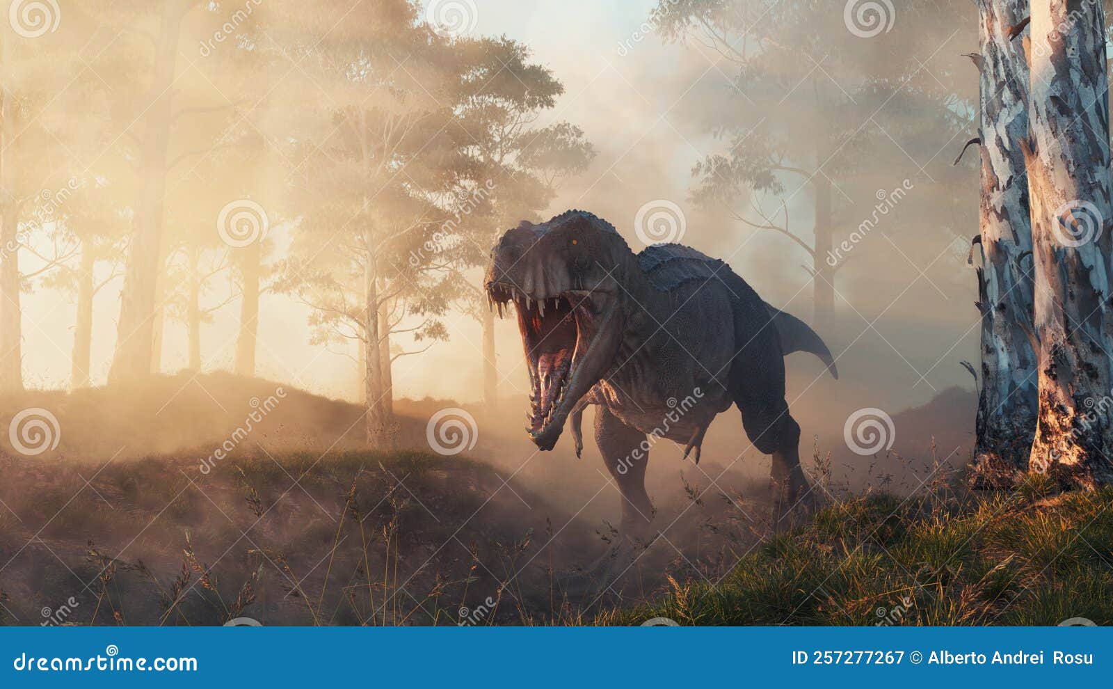 T rex in forest stock illustration. Illustration of dinosaur - 257277267