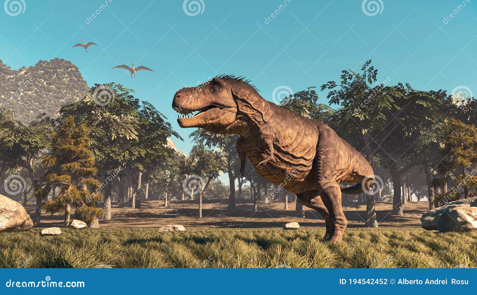 T rex in the forest stock illustration. Illustration of background ...