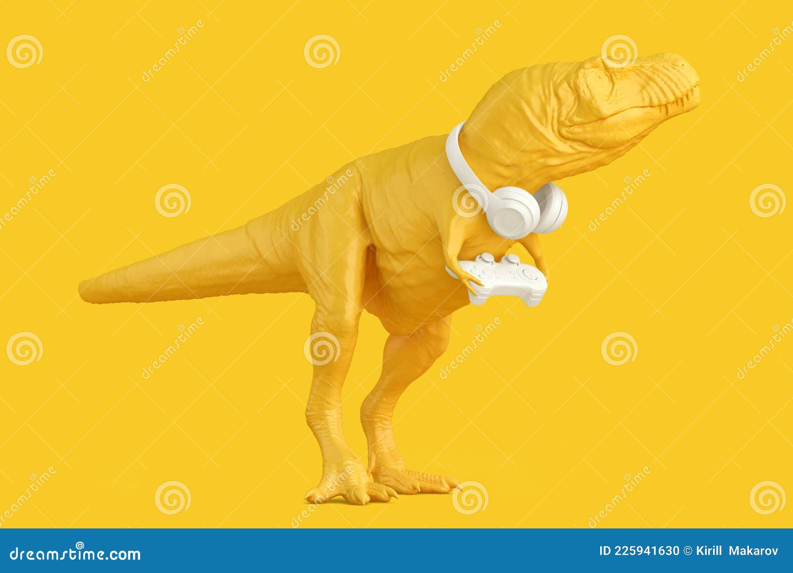 T-rex with Game Controller and Other Accessories. Technology Concept ...