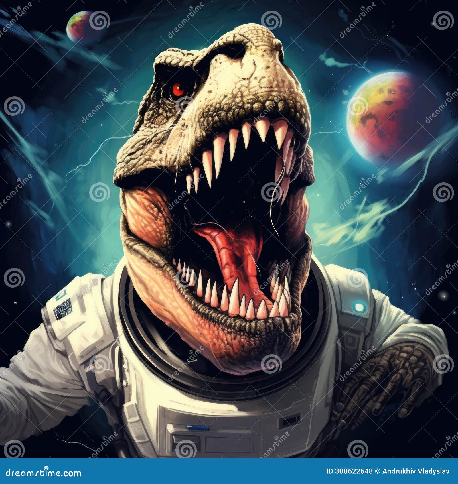 T-rex on space, dino art stock illustration. Illustration of vector ...