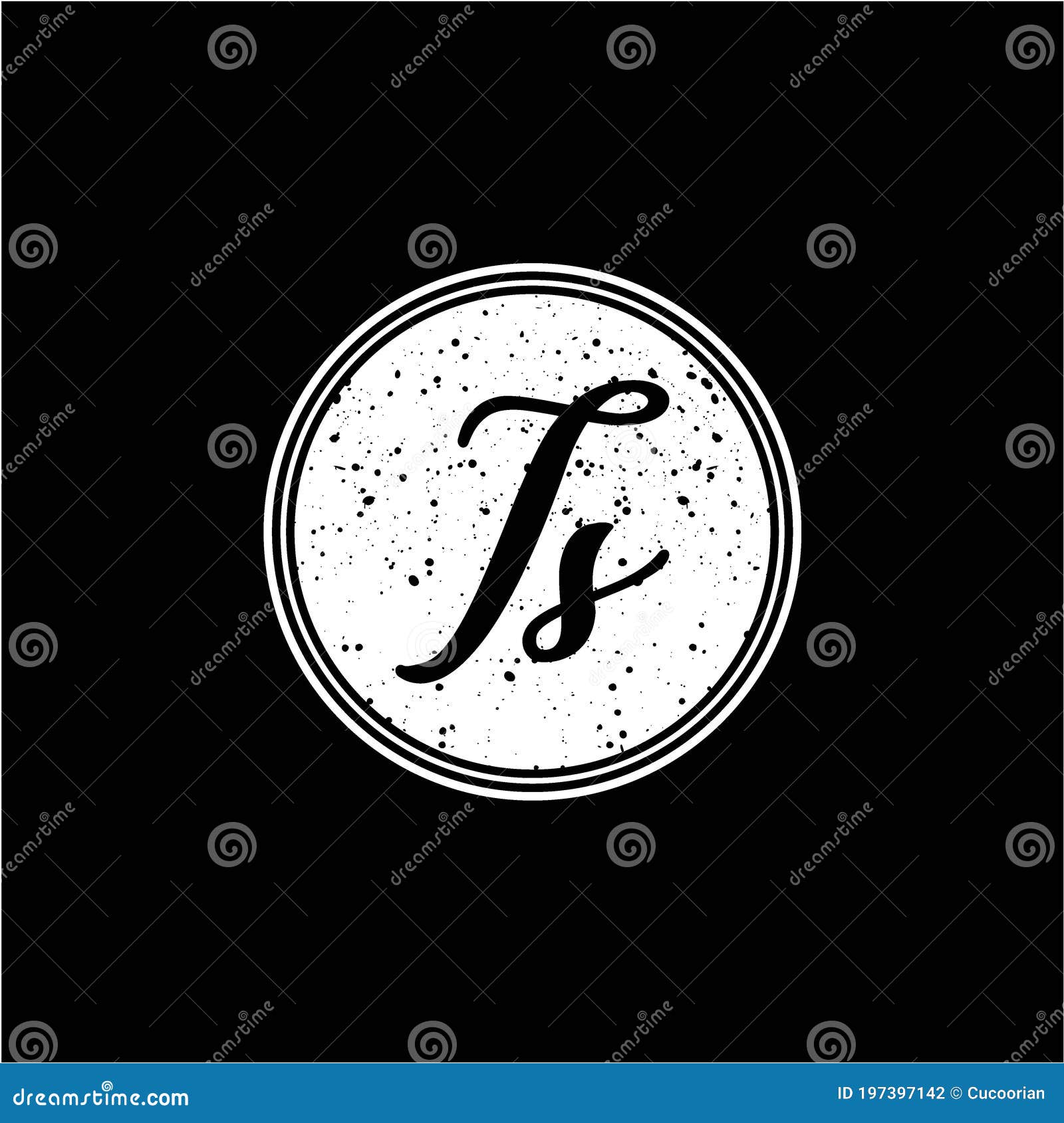 T S Initial Handwriting in Black and White Circle Frame Design Stock ...