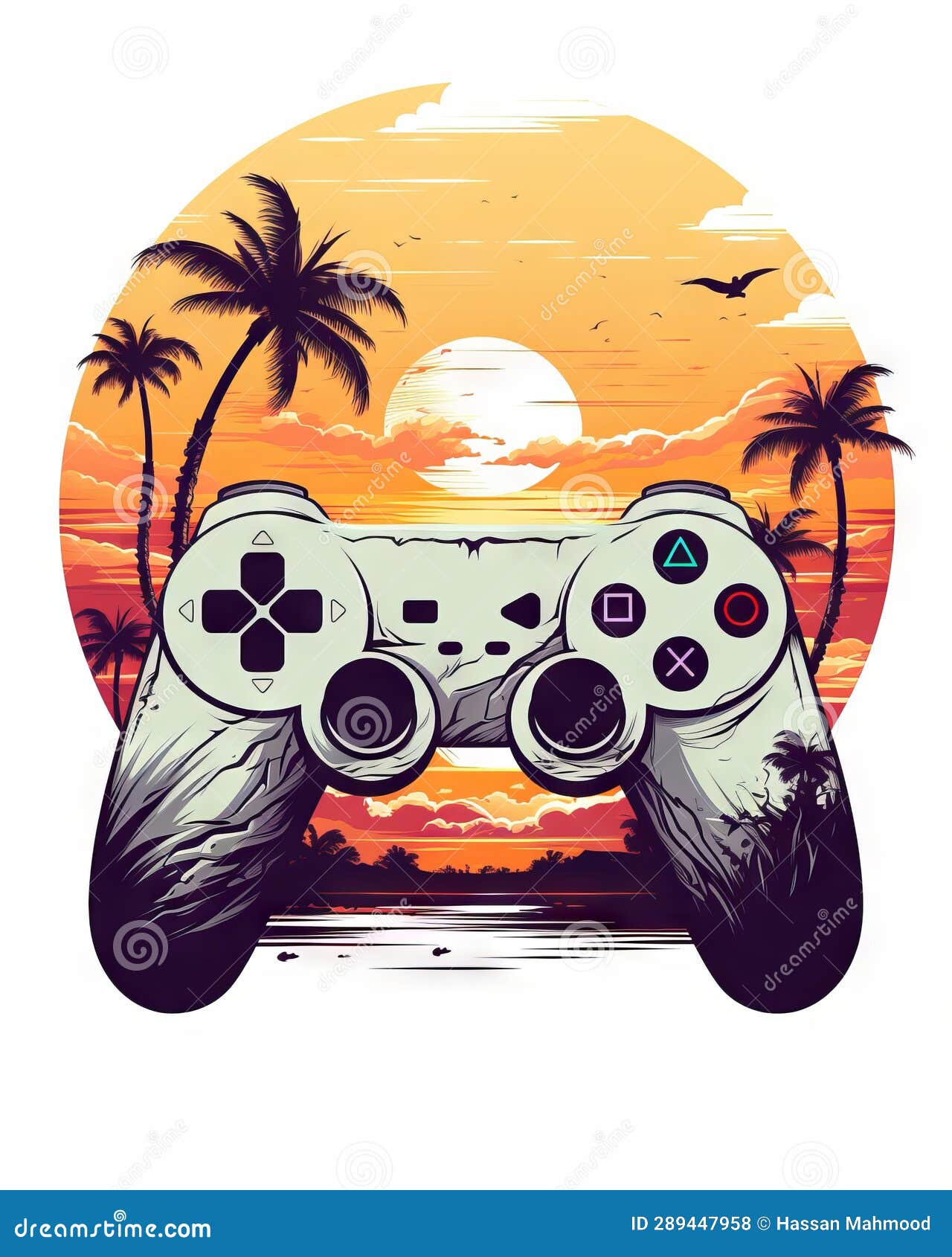 Game Controller at Sunset T-Shirt Design Stock Illustration ...
