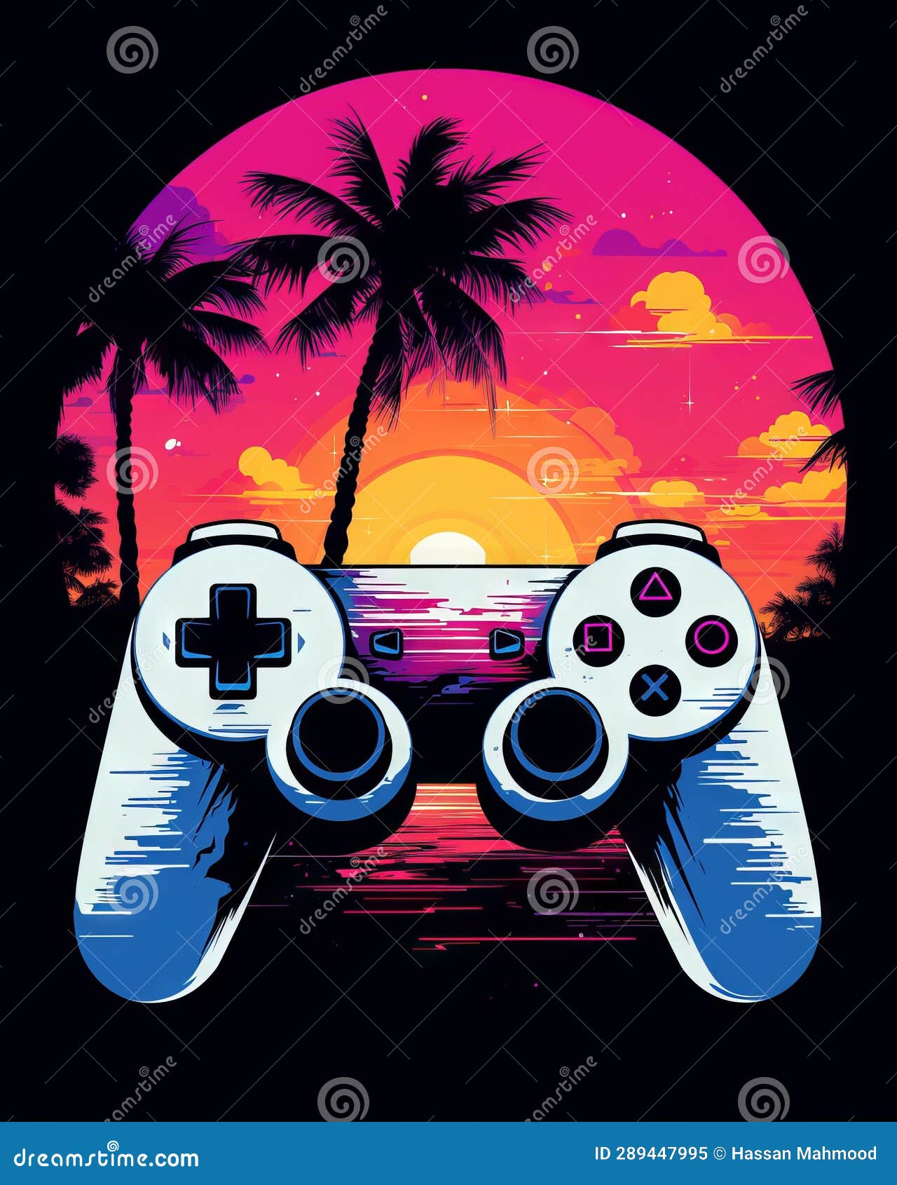 Game Controller at Sunset T-Shirt Design: Synthwave Style Stock ...