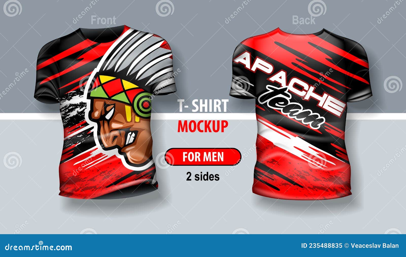 T-shirt for Man Front and Back with Apache Team Logo. Mock-up for ...