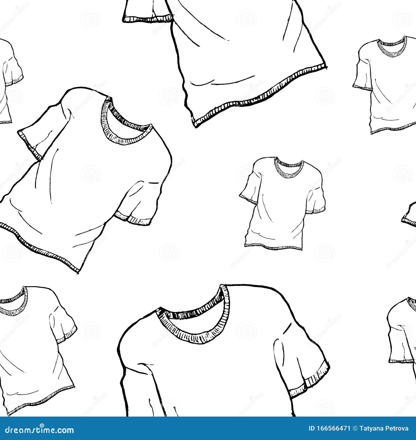 T-shirt Sketch Pattern. Hand Painted T-shirt, Seamless Pattern on a ...