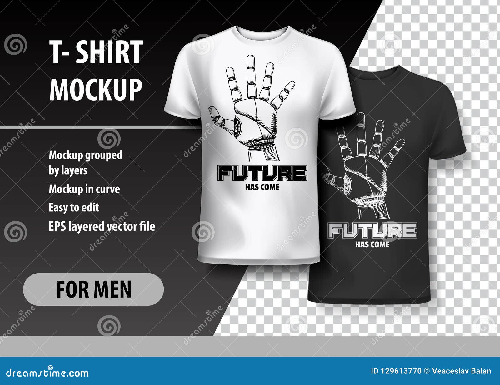 T-Shirt Template, Fully Editable with Robot Hand. EPS 10 Vector ...