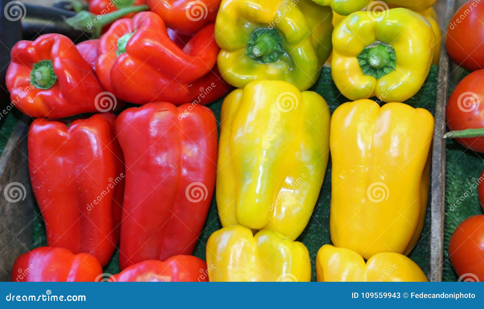 Fruit stand with peppers stock image. Image of yellow - 109559943