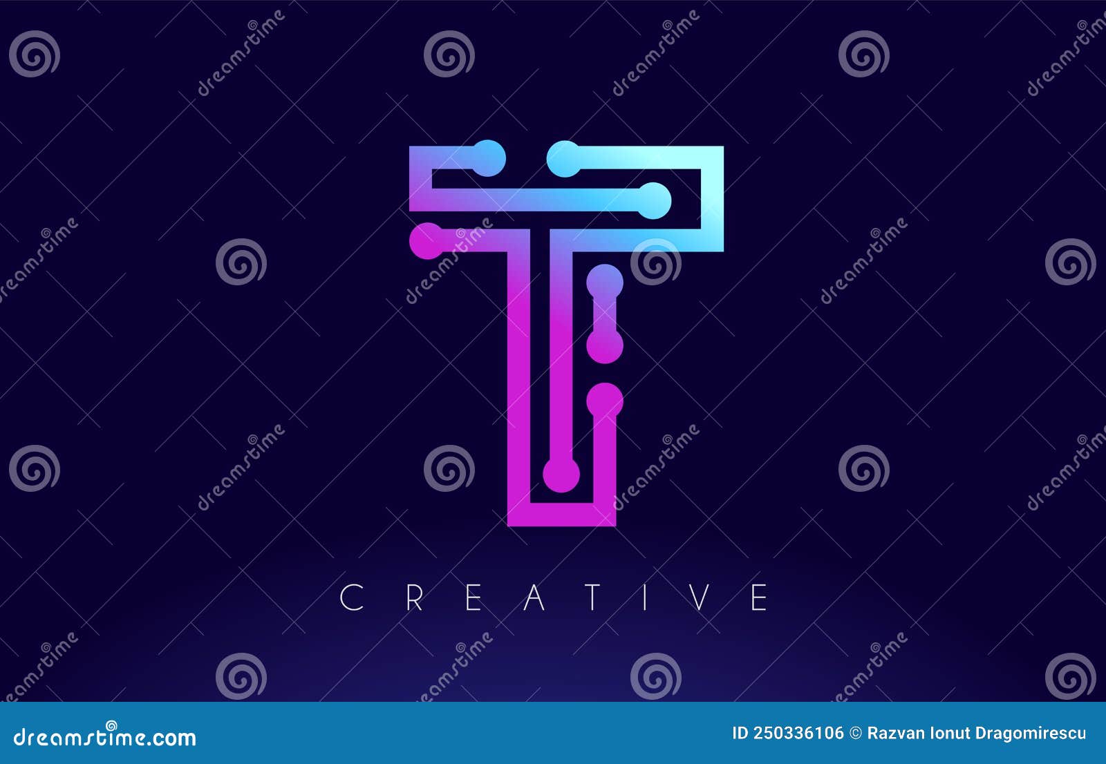 T Tech Letter Logo Concept with Connected Technology Dots Stock Vector ...