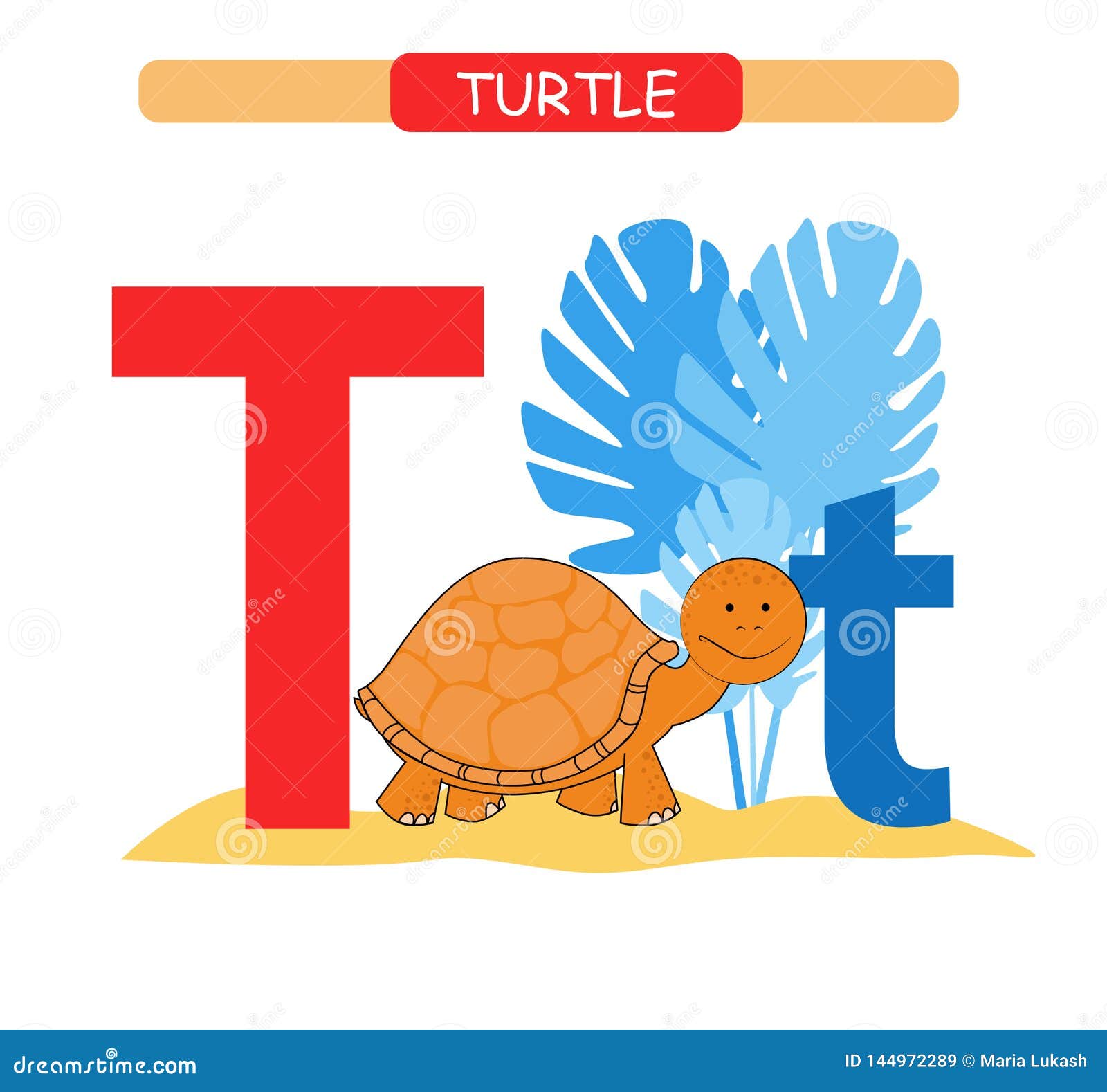 Letter T and Funny Cartoon Turtle. Animals Alphabet a-z. Cute Zoo ...