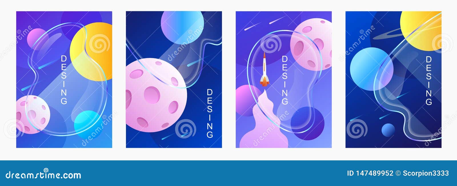 Set of Beautiful Space Banners with Glass Texture. Vector Cover Design ...