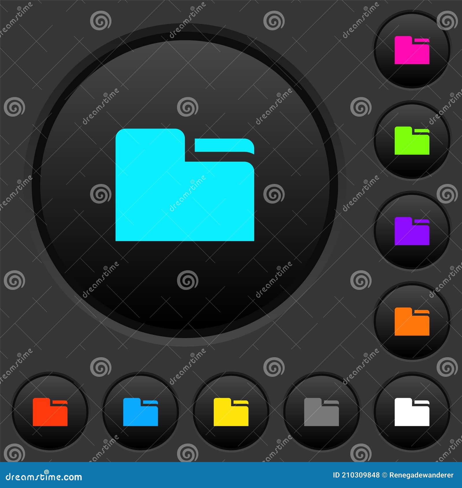 Tab Folder Dark Push Buttons with Color Icons Stock Vector ...
