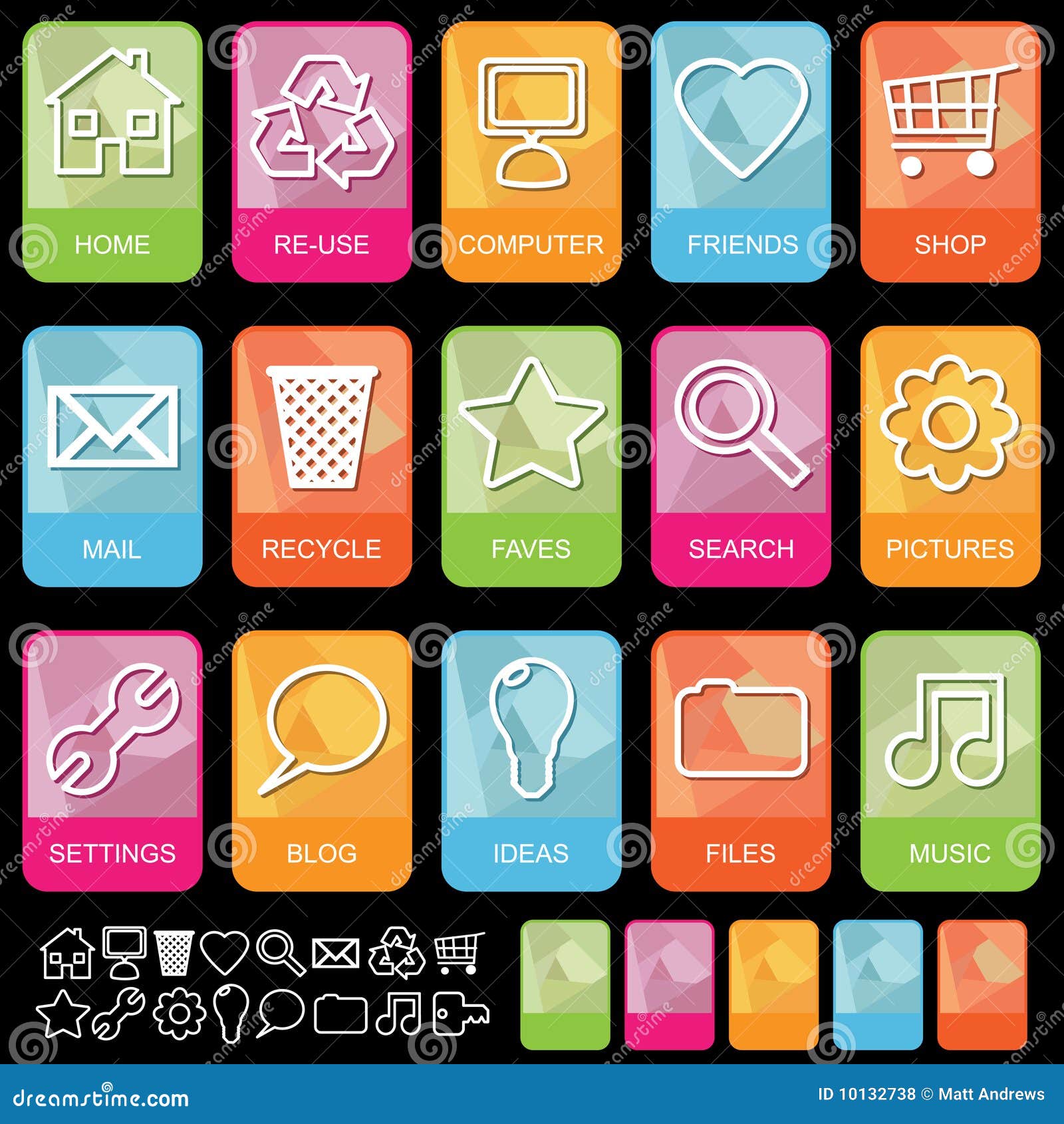 Tab Icons On Black, Set 1 Vector Illustration | CartoonDealer.com #10132738