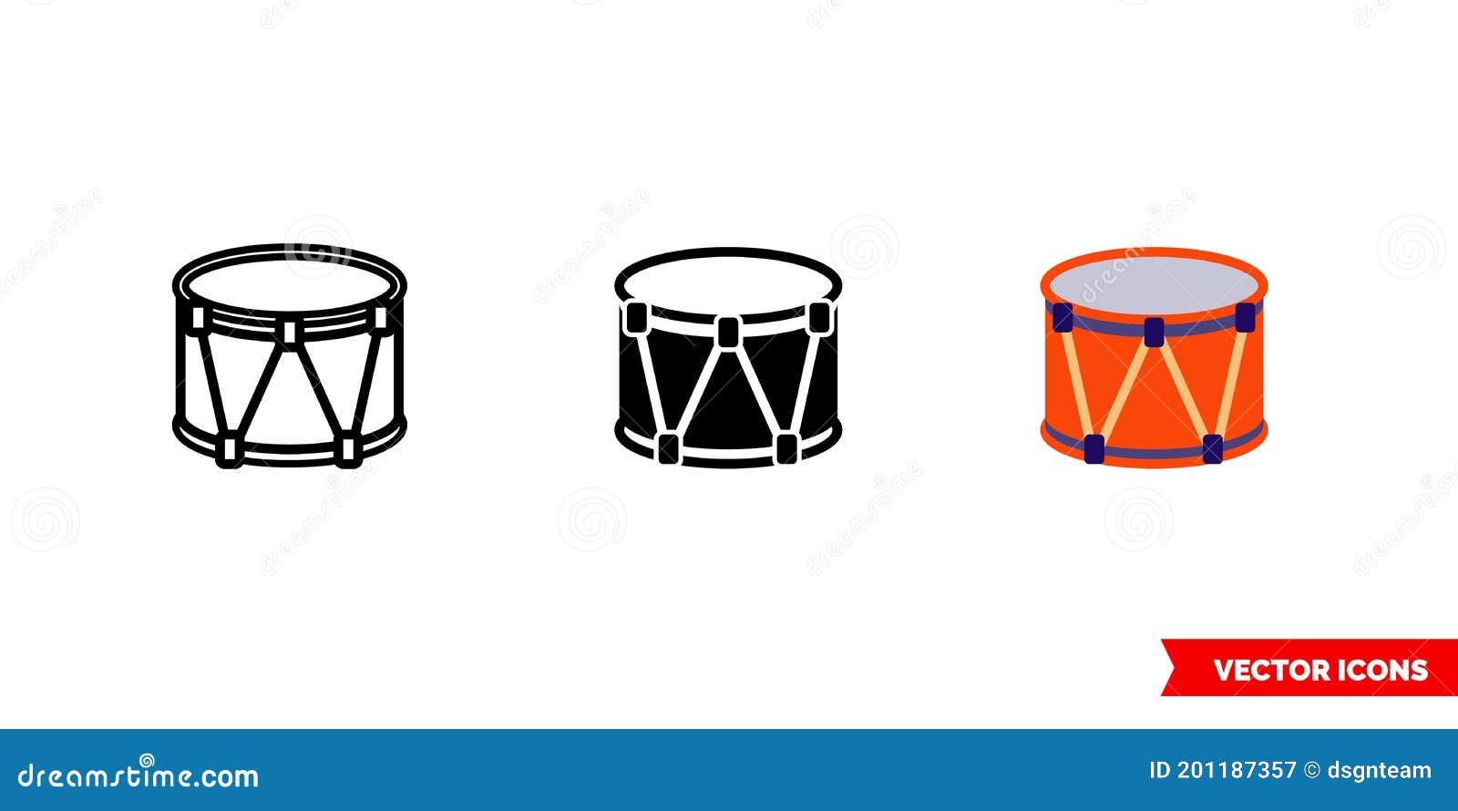 Tabal Icon Of 3 Types Color Black And White Outline Isolated Vector