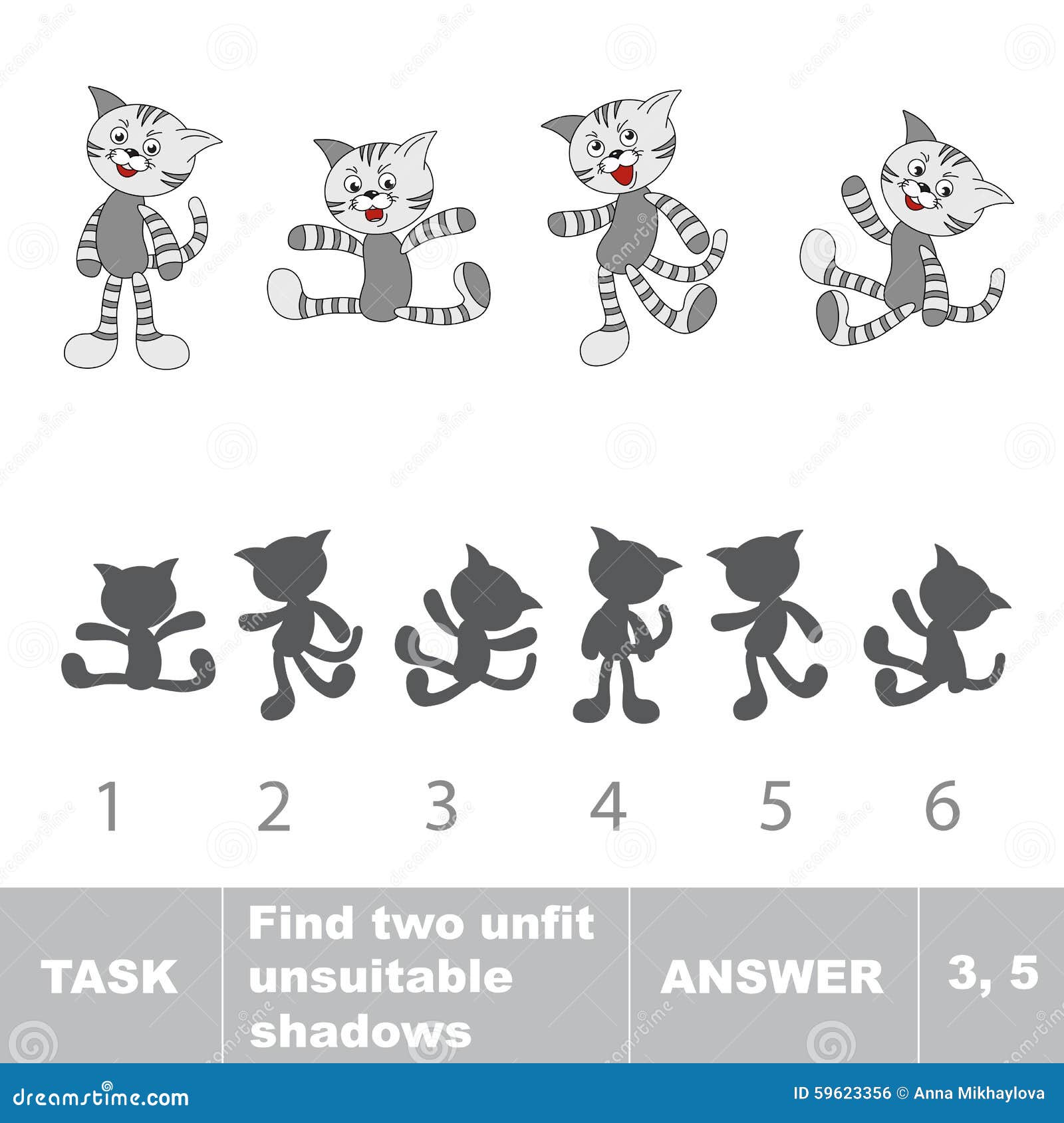 Tabby Cat. Compare Objects and Their Shadows Stock Vector ...