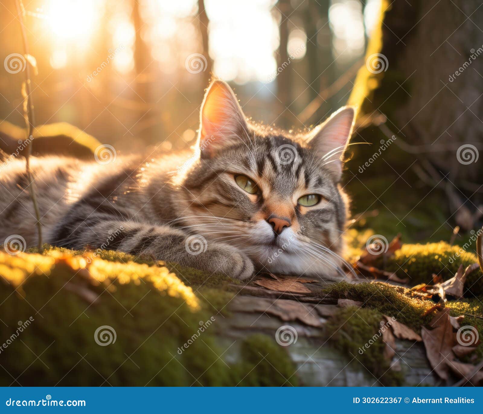 A Tabby Cat Laying on a Log in the Woods Stock Illustration ...
