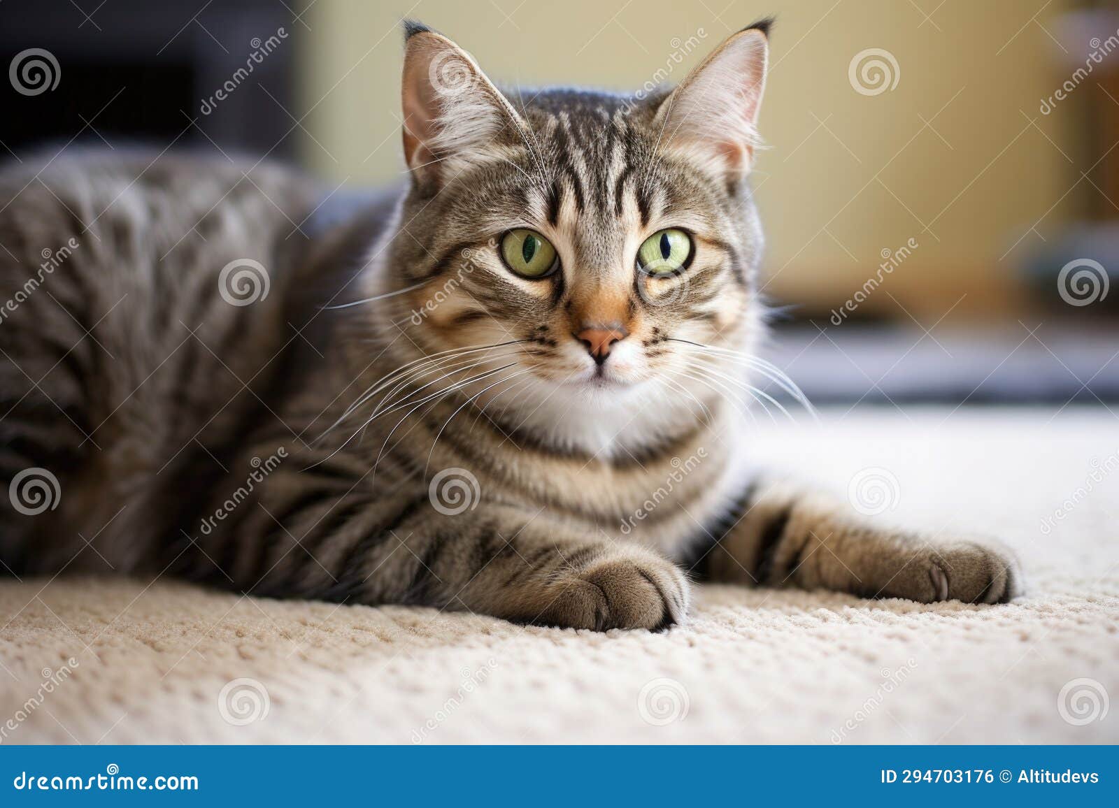 A Tabby Cat Lounging on a Soft Carpet Stock Photo - Image of feline ...