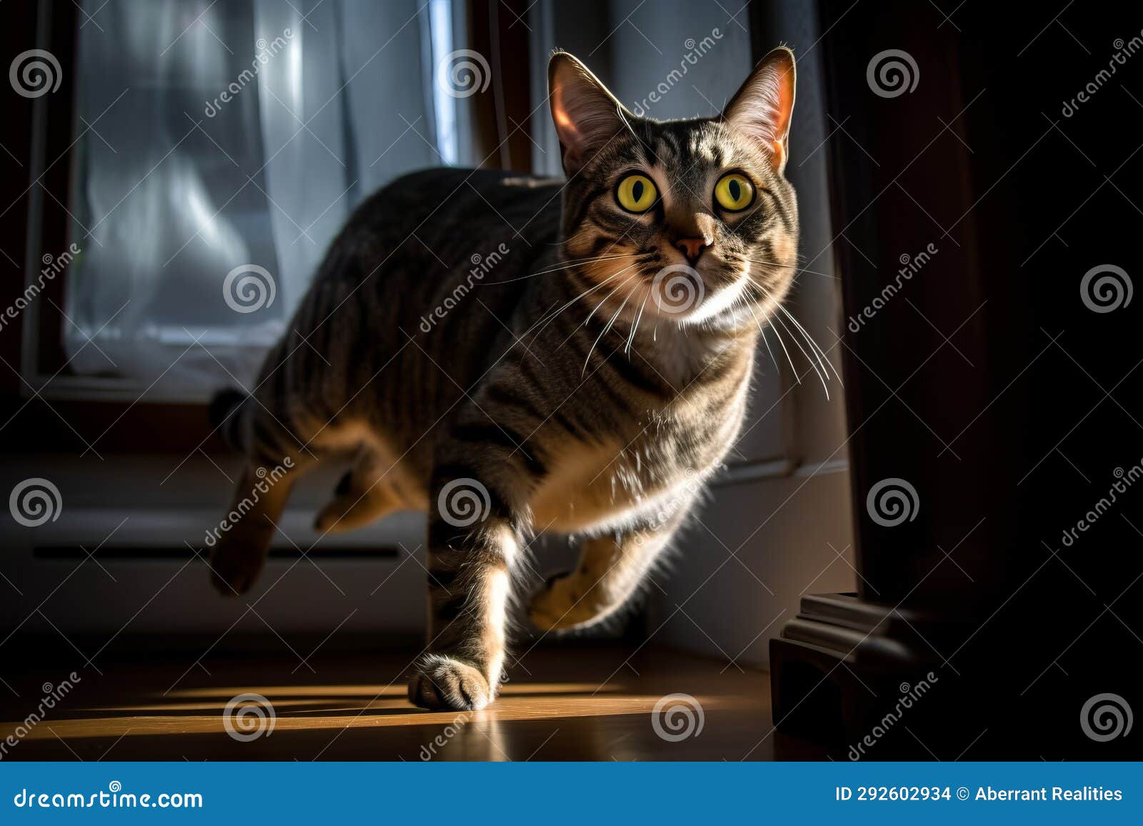 A Tabby Cat Running in Front of a Window Stock Illustration ...