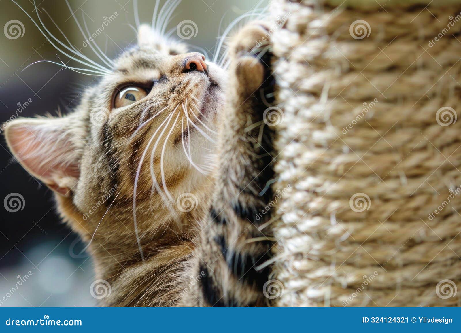 Tabby Cat Sharpening Claws on a Scratching Post Stock Image - Image of ...