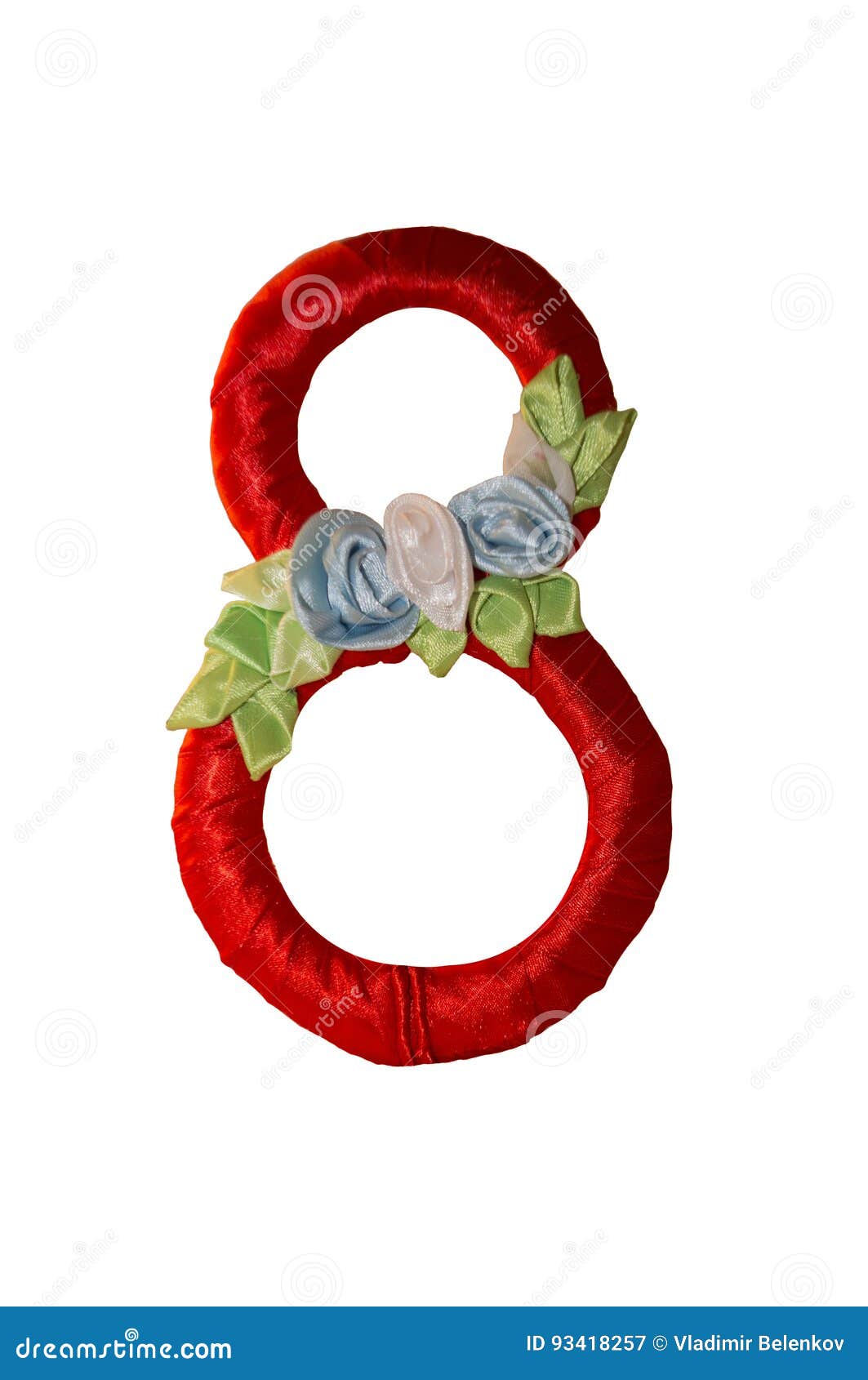 Tabelle Acht Wird Mit Rotem Band Und Blumen Gestickt Stock Abbildung ...