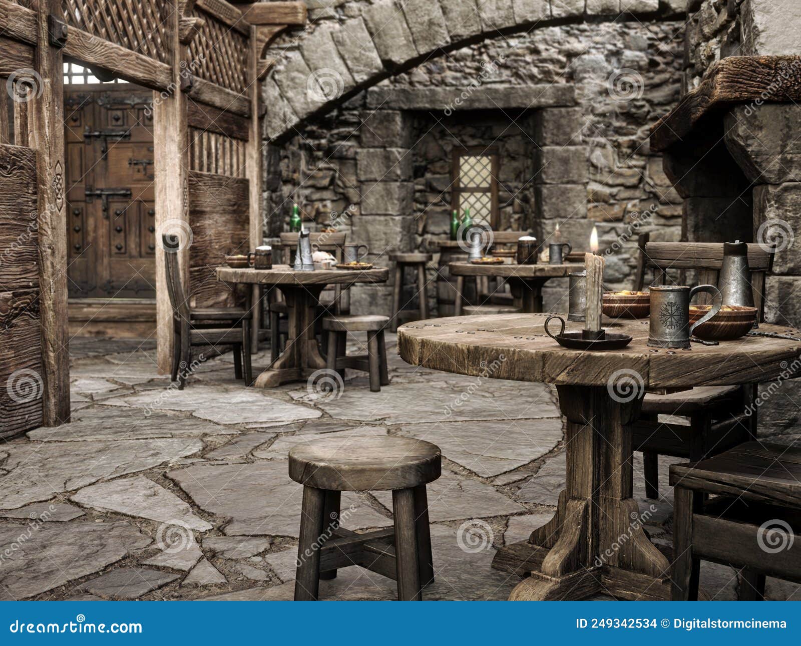 Taberna medieval de fondo. stock de ilustración. Ilustración de medio ...