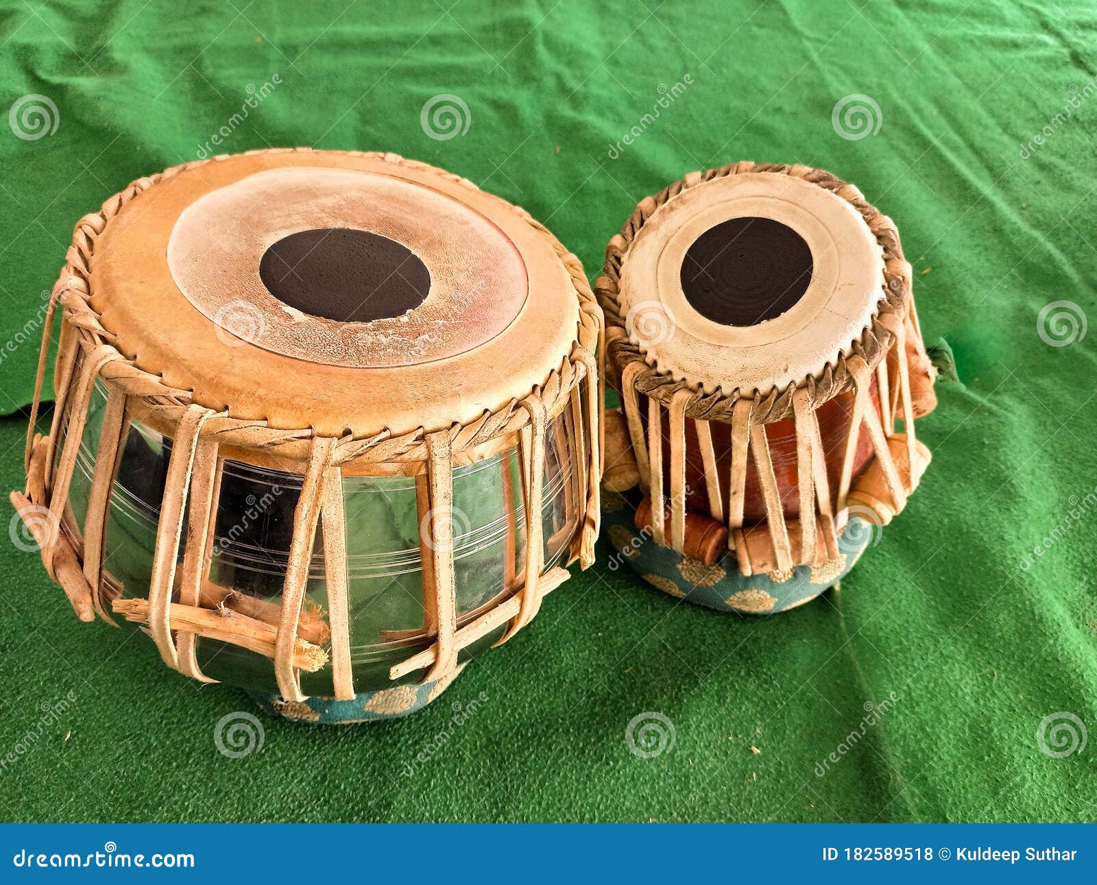 Tabla Musical Instrument Keep on Green Background Stock Photo - Image ...