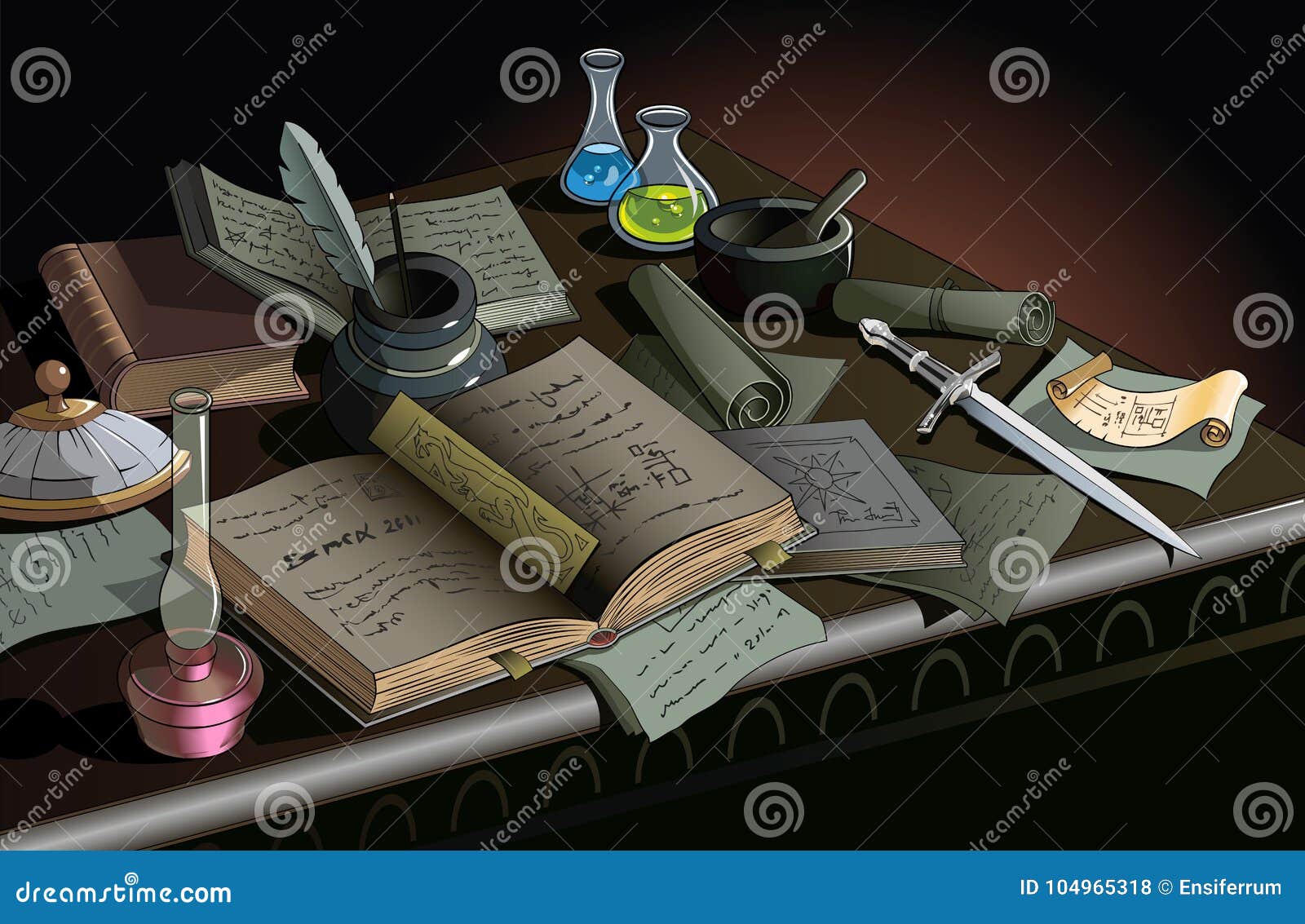 Table With Alchemist`s Tools By A Gothic Window Royalty-Free Stock ...
