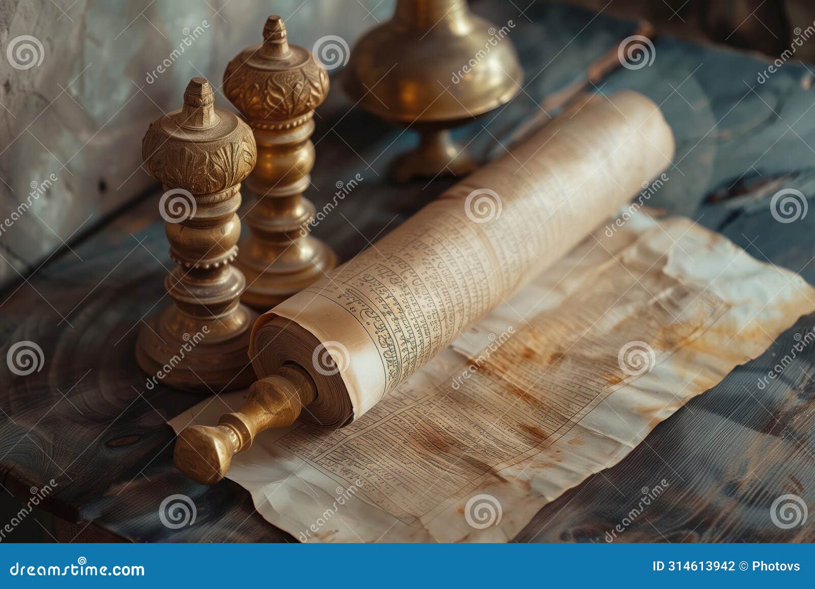 Table with Ancient Papyrus Old Torah Scroll Stock Photo - Image of ...