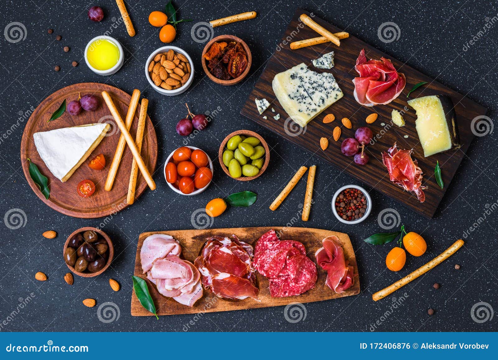 Table of Antipasti and Appetizers with Cold Meats and Cheese Deli ...