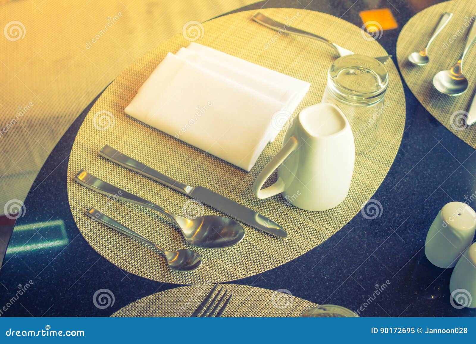 Table Appointments- Fork,knife,spoon, Silk Napkin on Bamboo Mat Stock ...