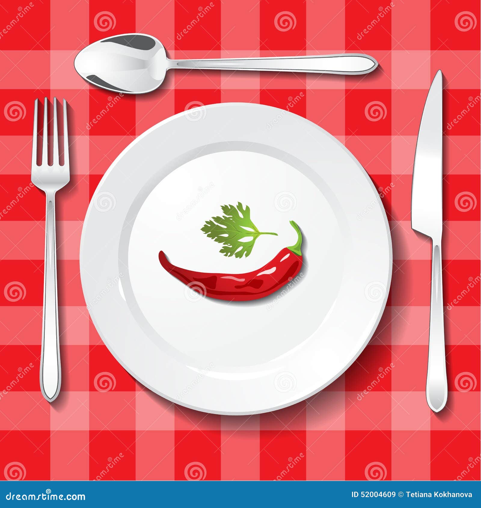 Table Appointments on Red Tablecloth. Stock Vector - Illustration of ...