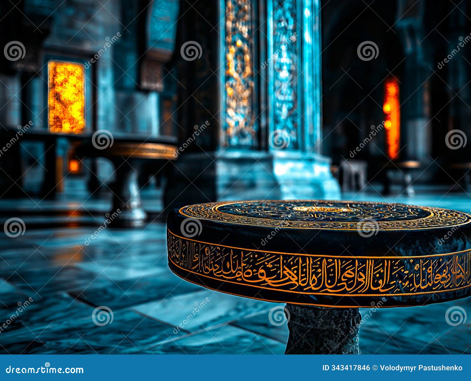 A Table with Arabic Writing on it in a Mosque Stock Photo - Image of ...
