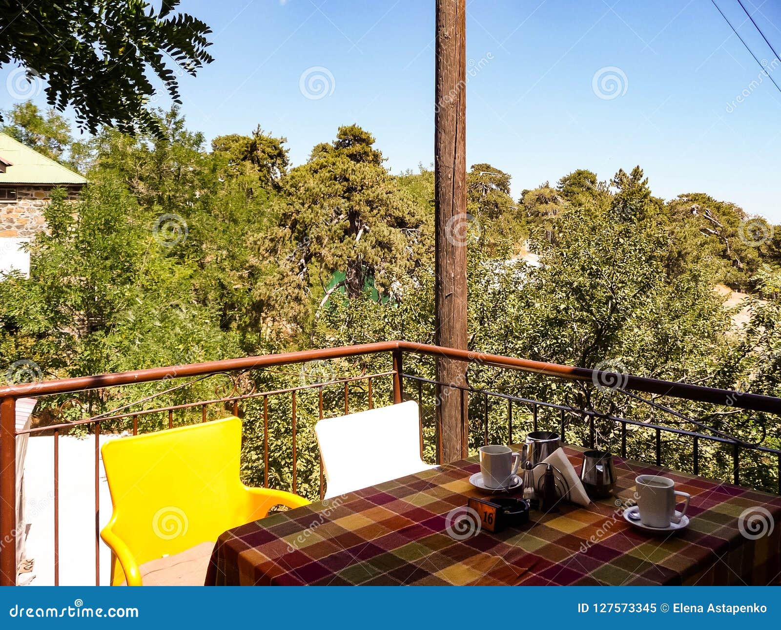 Table on the Balcony in the Cafe Stock Image - Image of fence, cyprus ...