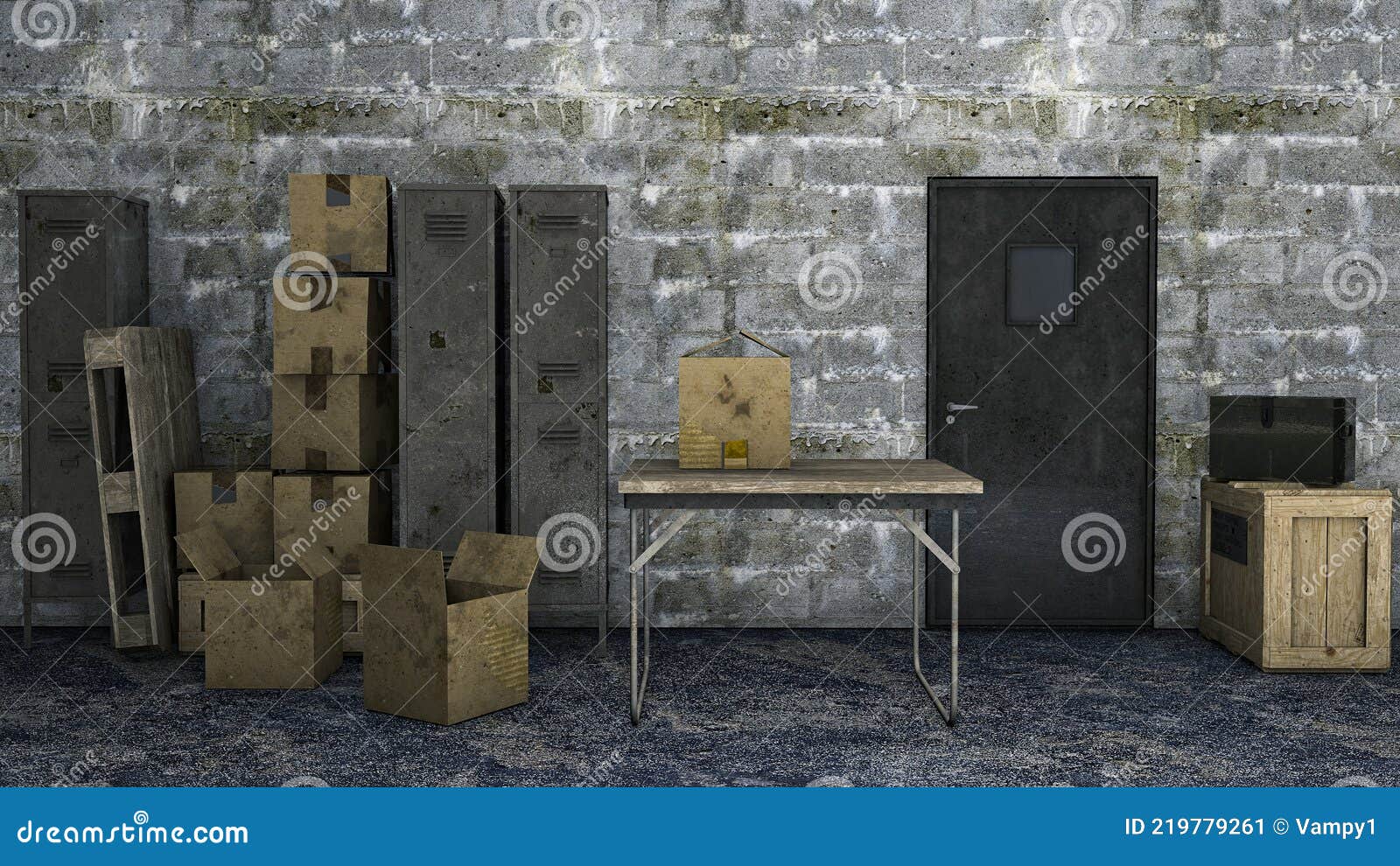 Table In A Basement With Box And Top Secret Files. Secret Place, Hidden ...