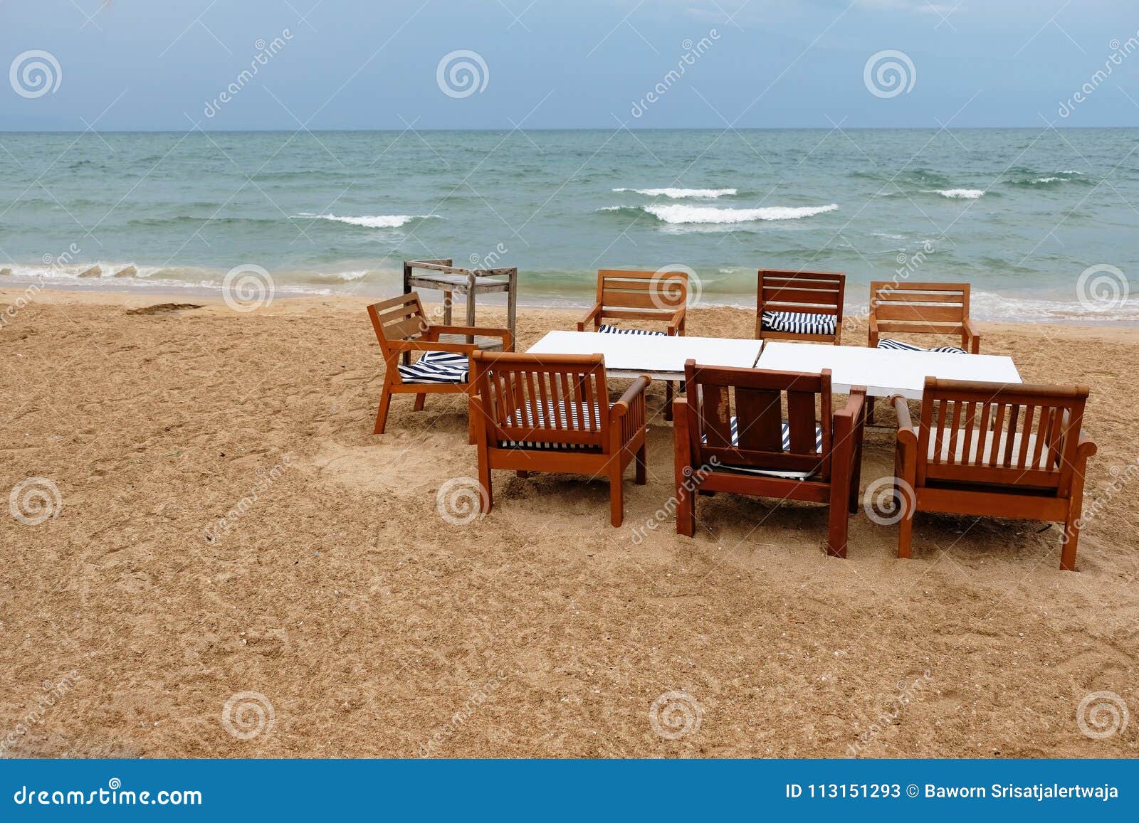 Table on the beach stock image. Image of beautiful, dinner - 113151293
