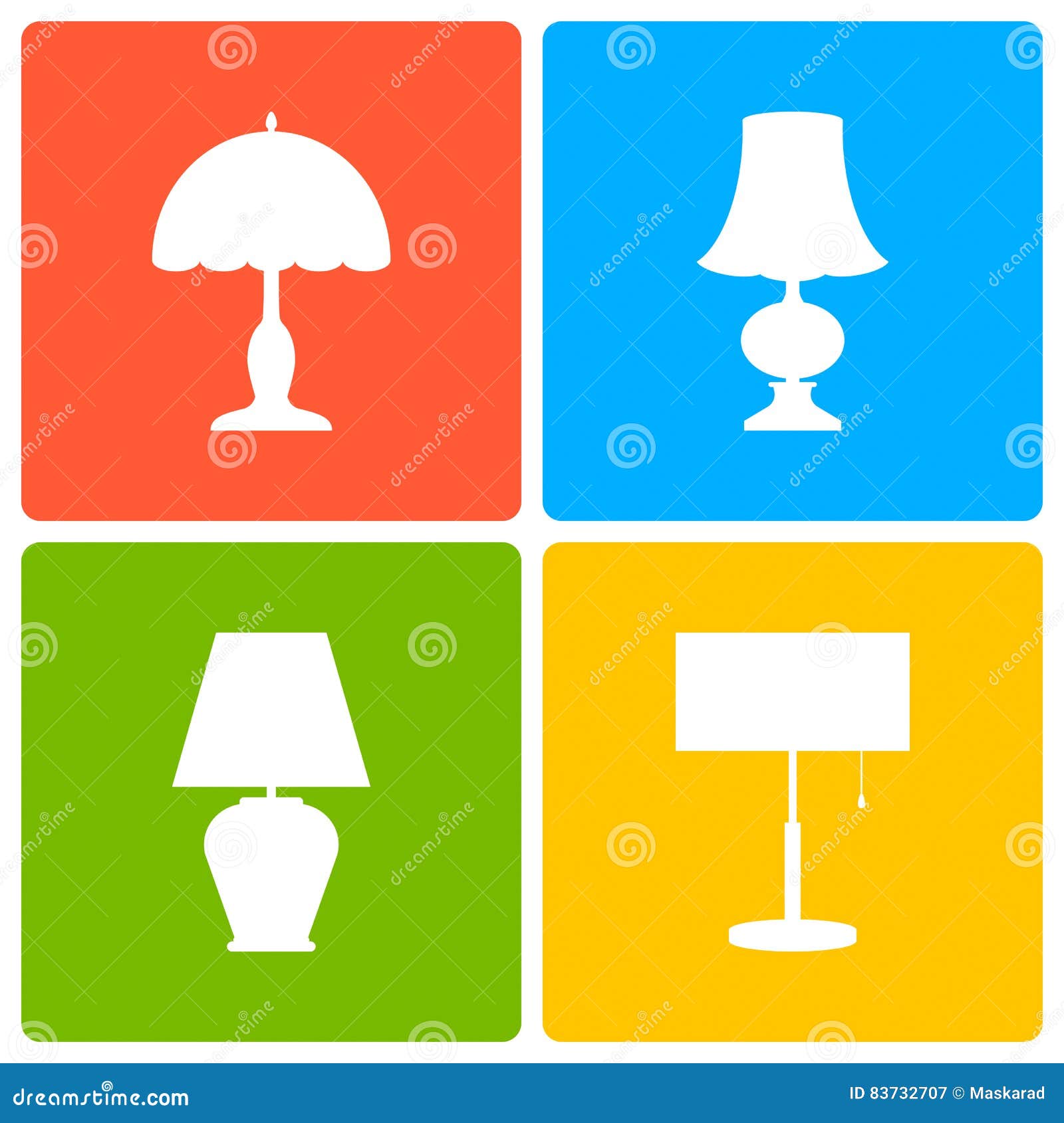 Table or Bedside Lamp, a Set of Icons. Stock Vector - Illustration of ...