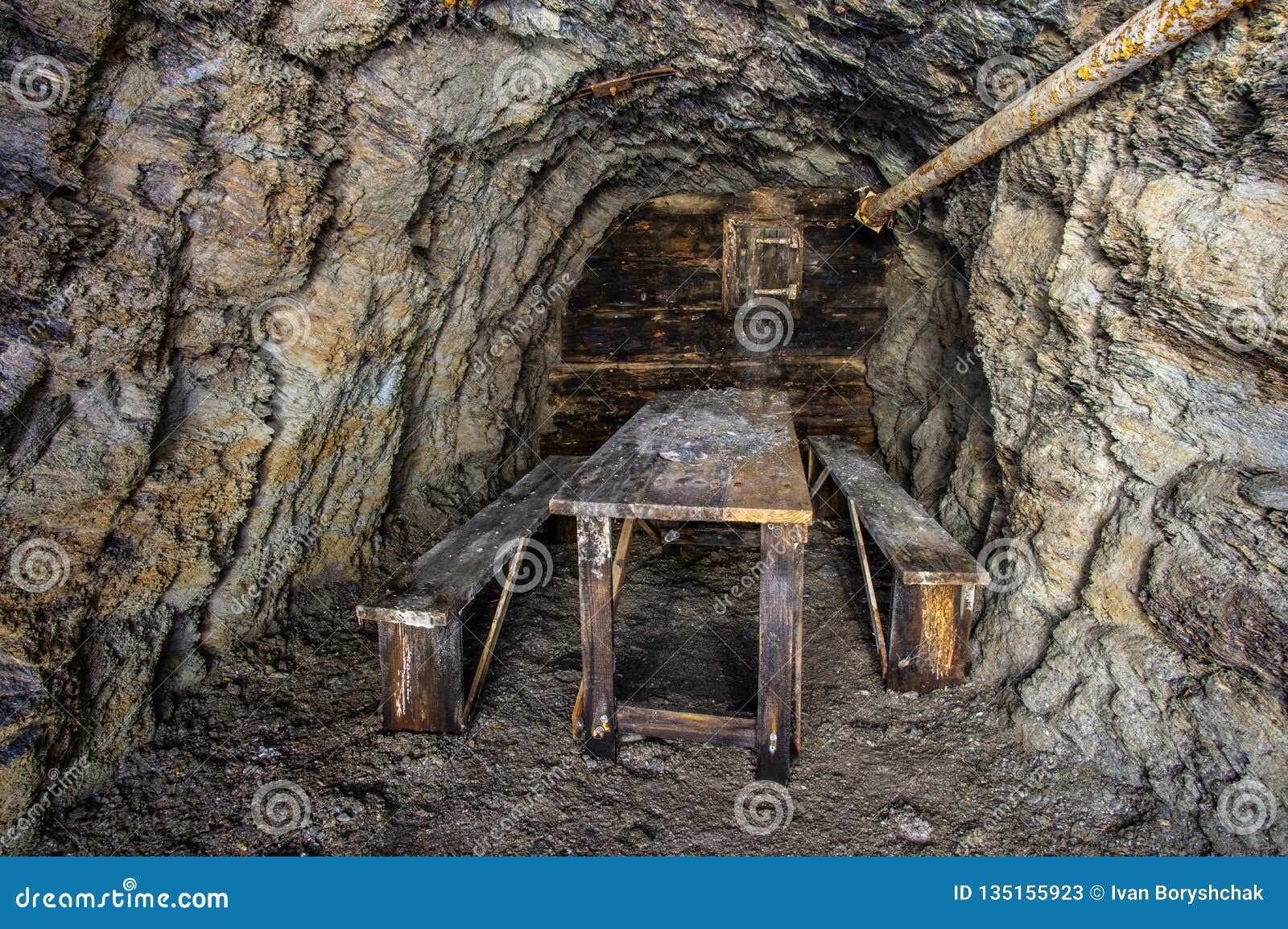 Table and Benches in the Old Mine Stock Image - Image of dirty, machine ...